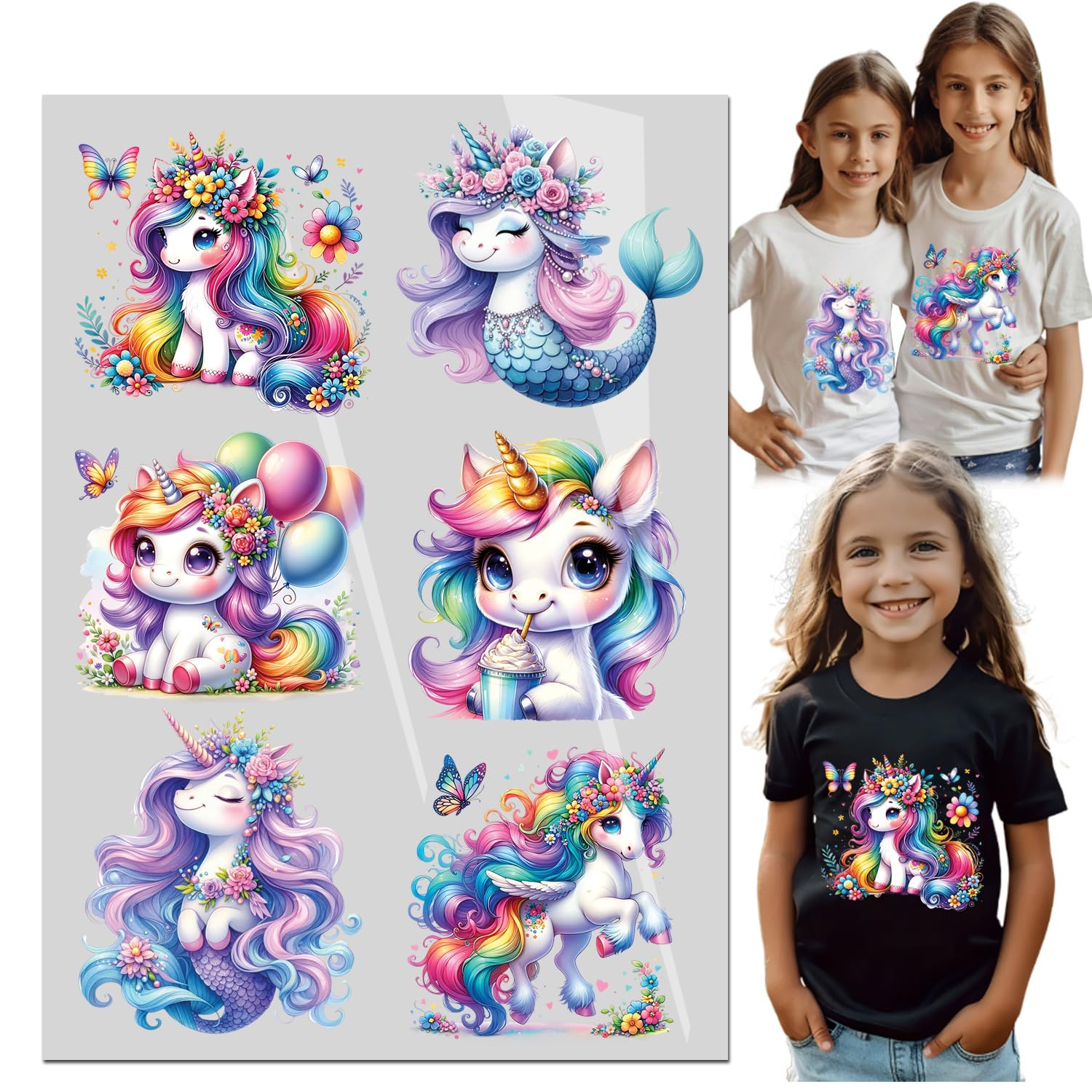 Amazon.com: 6sheet Cute Unicorn Kids Girls Gifts Iron On Transfer T ...
