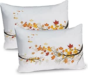 Amazon.com: Lunarable Fall Pillow Sham Set of 2, Seasonal Tree Branches ...