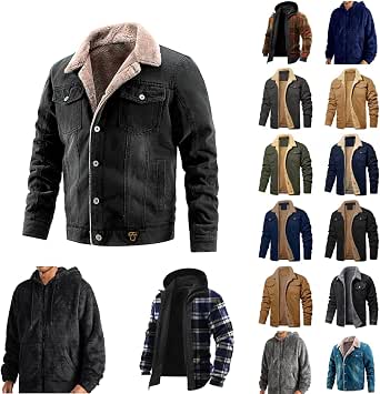 chamarra de mezclilla con forro sherpa para hombre, cálida, de forro ...