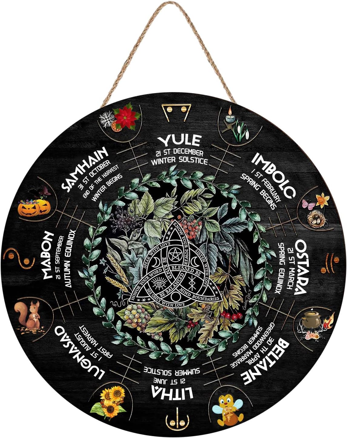 Amazon.com: Wheel of The Year Wood Engraved Board, Sabbats Norse Pagan ...