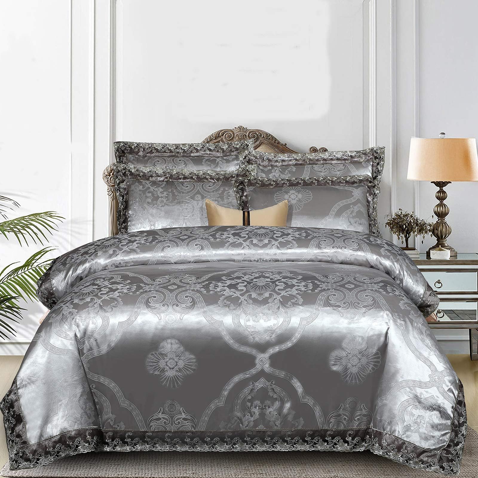 Amazon.com: TUMAN Pro European-Style Satin Jacquard Queen Duvet Cover ...