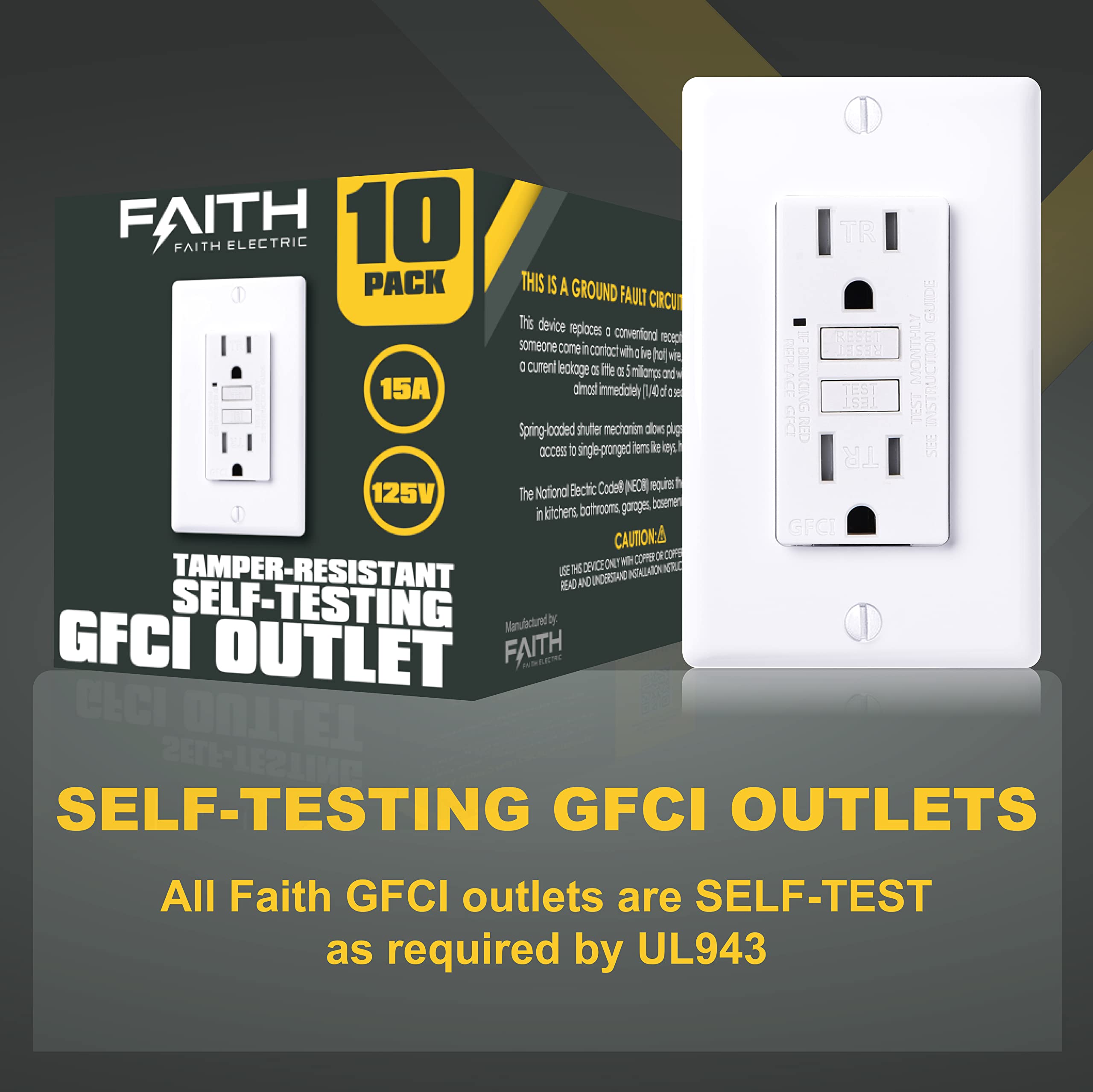 Snapklik.com : Faith 10-Pack GFI Receptacle 15 Amp, ETL Listed, Tamper ...