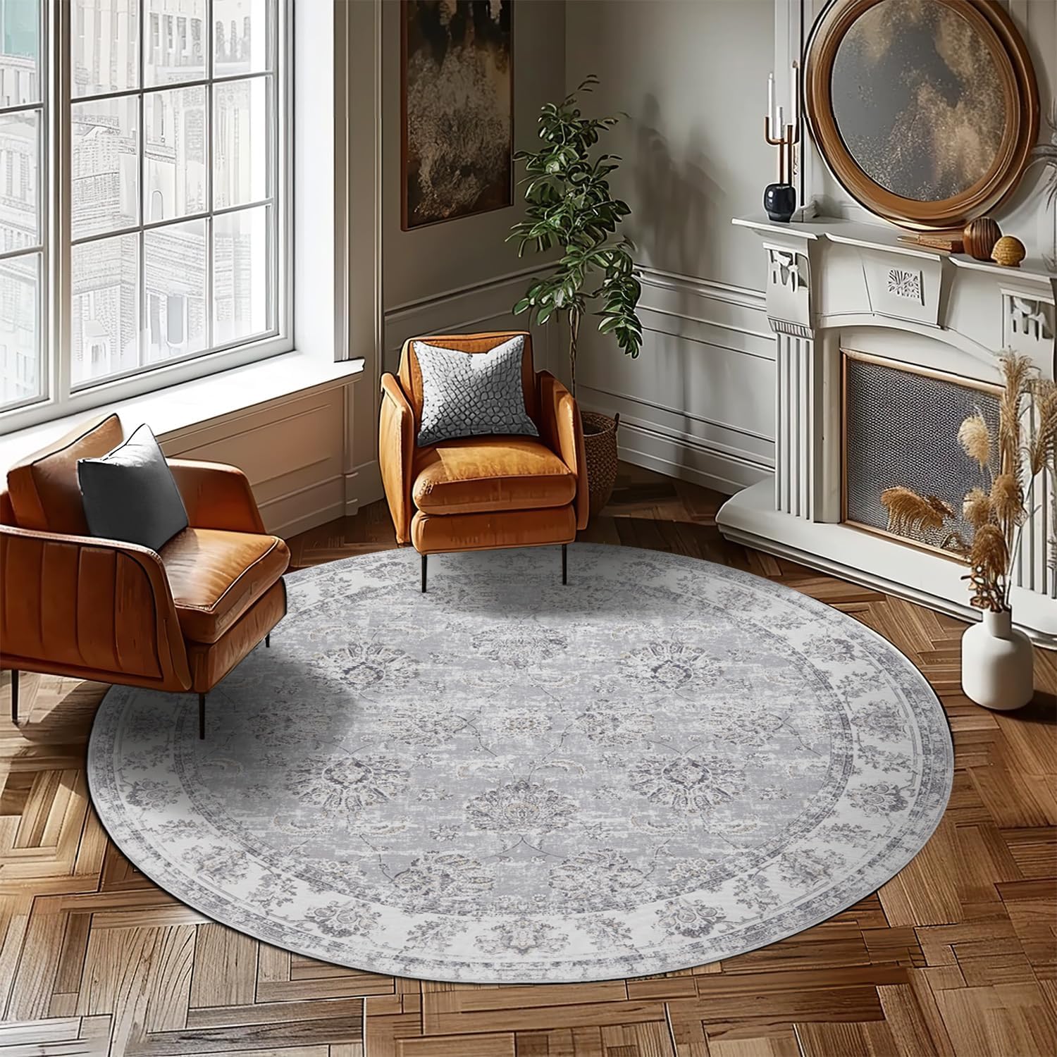Amazon.com: jinchan Round Rug 4ft Area Rug - Indoor Vintage Hallway ...