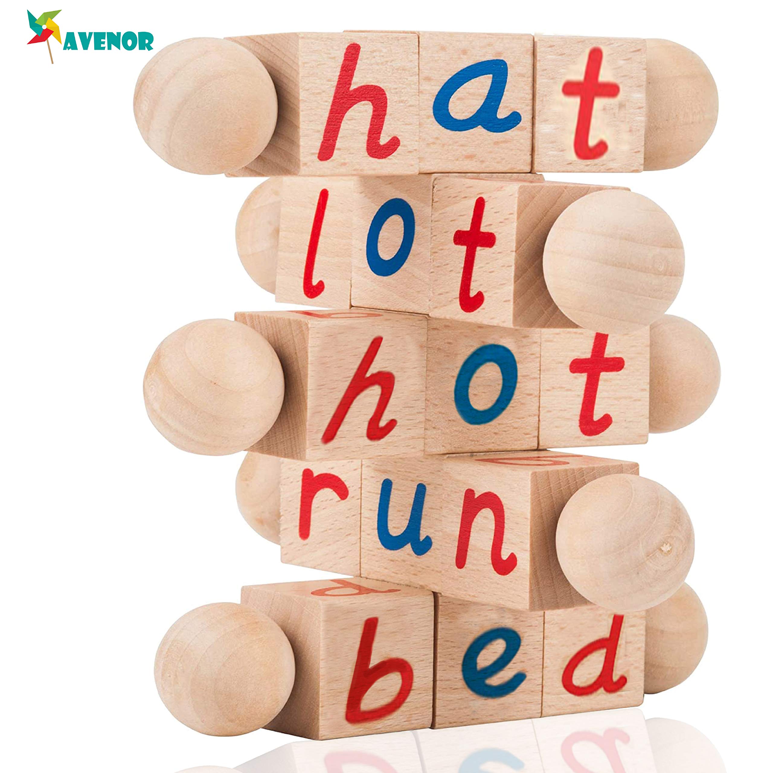 Avenor Wooden Reading Blocks | 5 Set of Fun Montessori Toys for ...