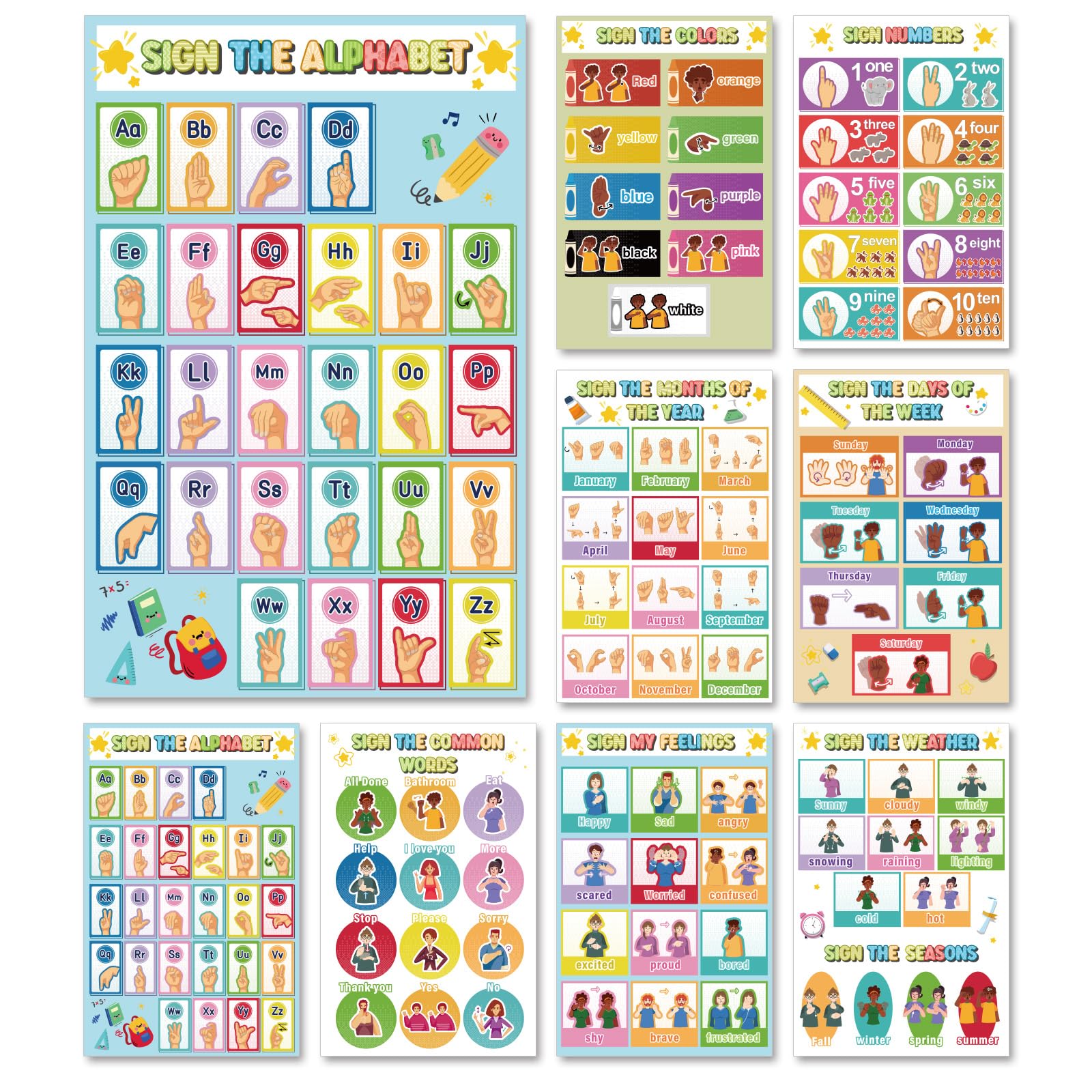 Amazon.com: EggSun 8pcs American Sign Language Charts for Kids, ASL ...