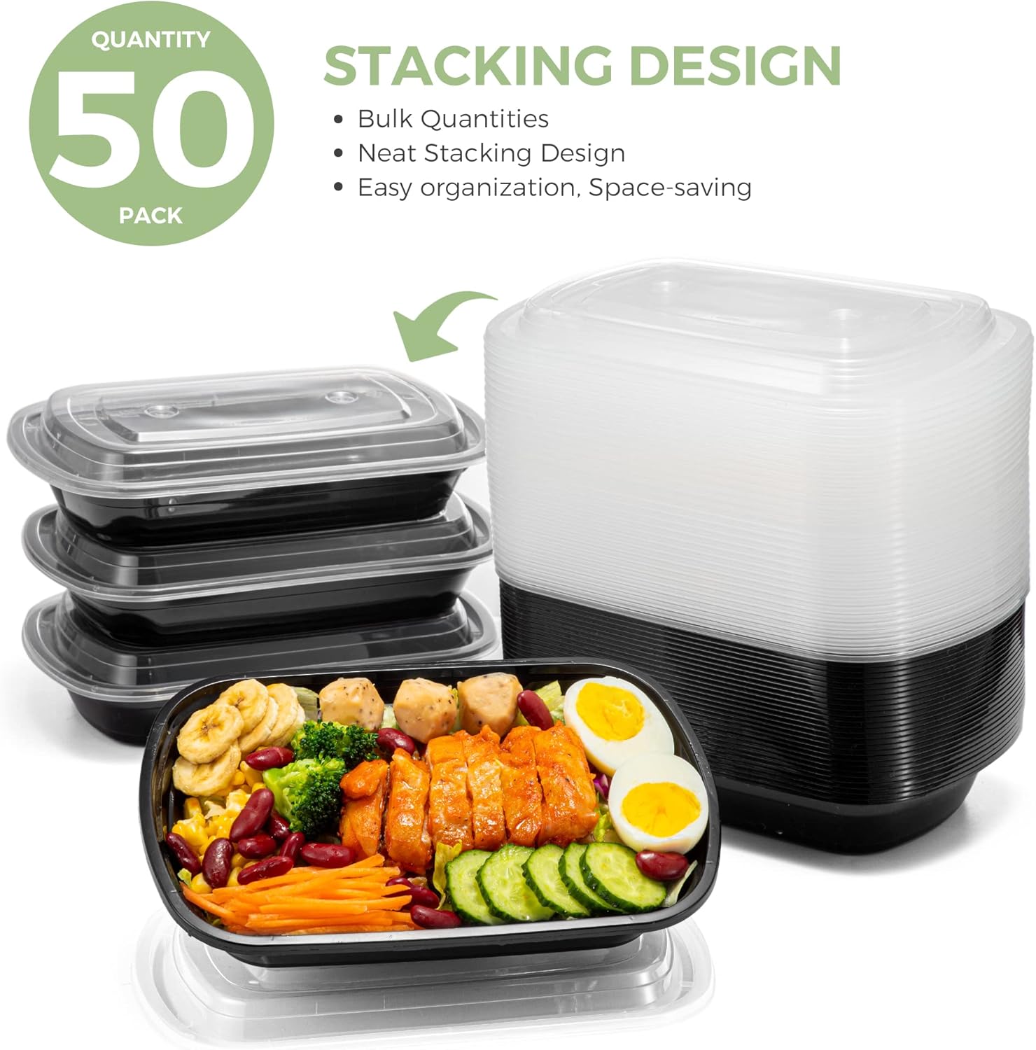 Meal Prep Container, 50 Pack 28 oz 1 Compartment To Go Containers ...
