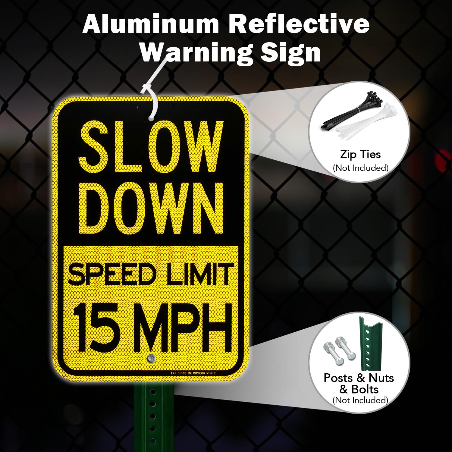 Aluminum Road Signs T&R 2-Pack Slow Down Speed Limit 15 MPH Signs ...