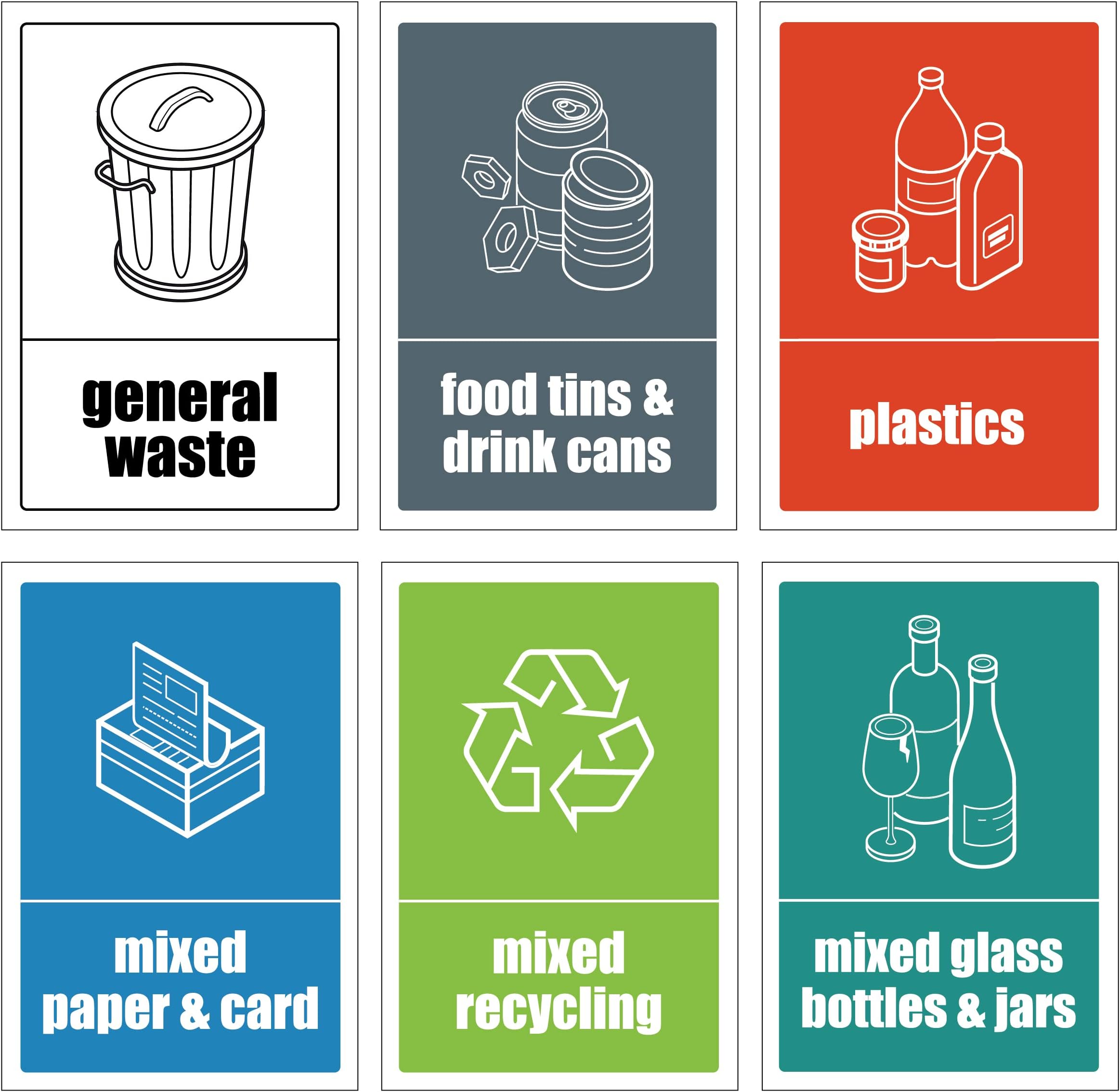 Recycling bin Sign/Sticker pack - Pack of 6 Self adhesive Stickers ...