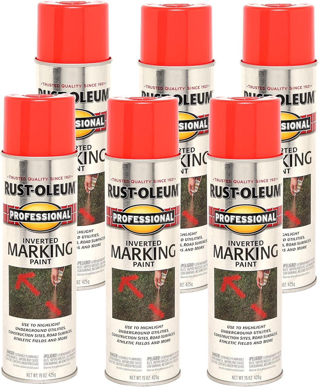 Rust-Oleum 2558838-6PK Professional Inverted Marking Spray Paint, 15 oz ...
