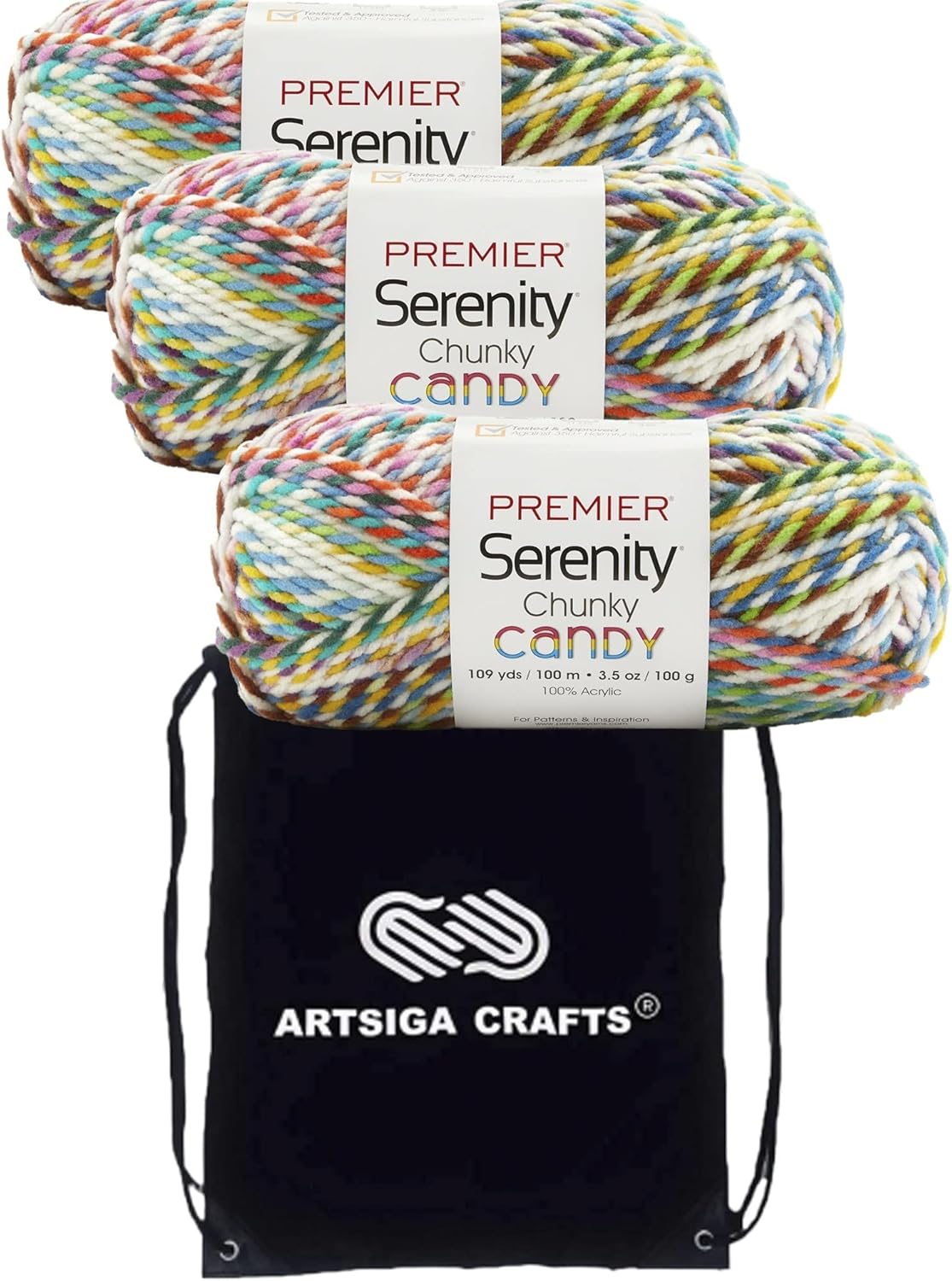 Amazon.com: Premier Yarns Serenity Chunky Candy Confetti 2092-05 (3 ...