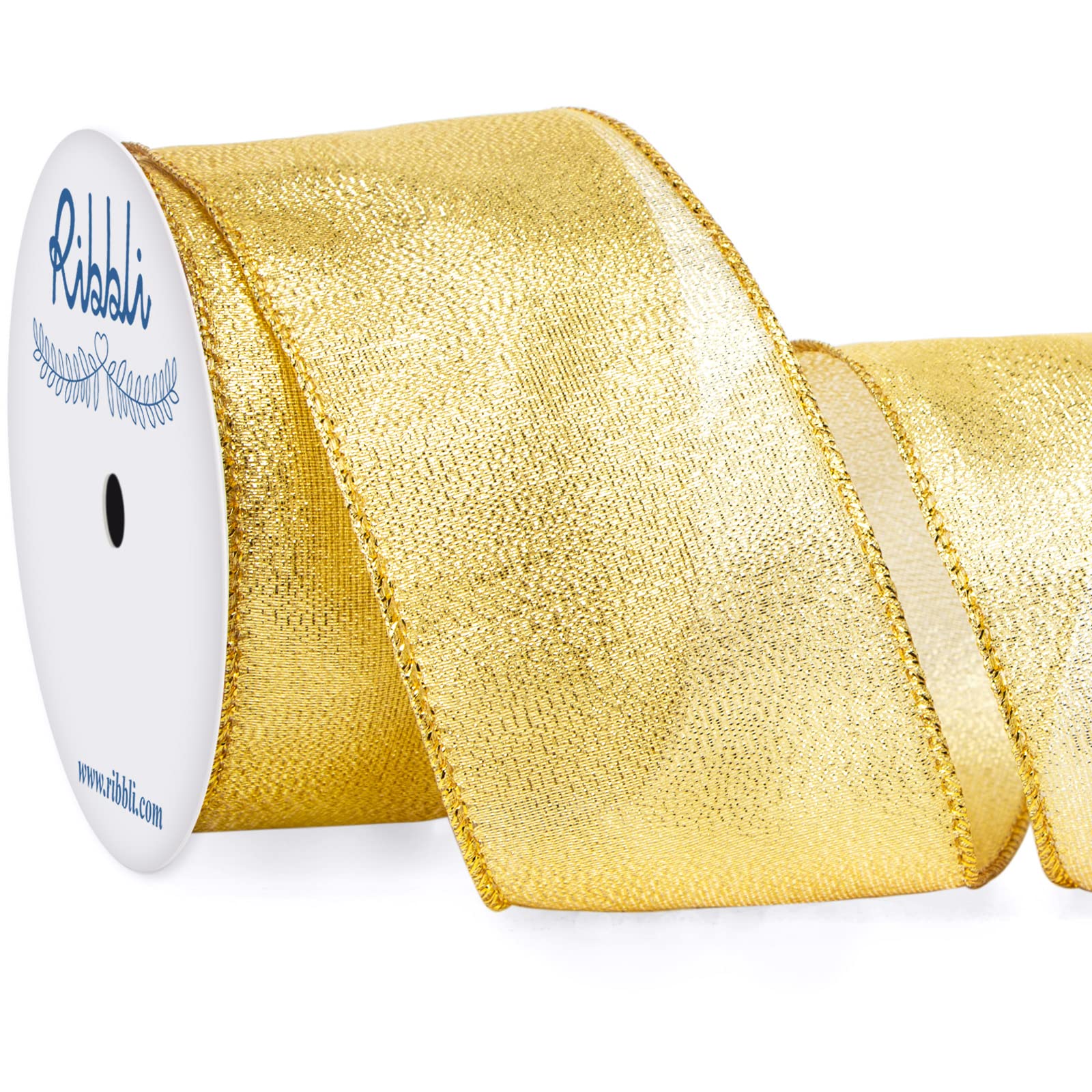 Amazon.com: Ribbli Metallic Gold Wired Ribbon,2-1/2 Inch x Continuous ...