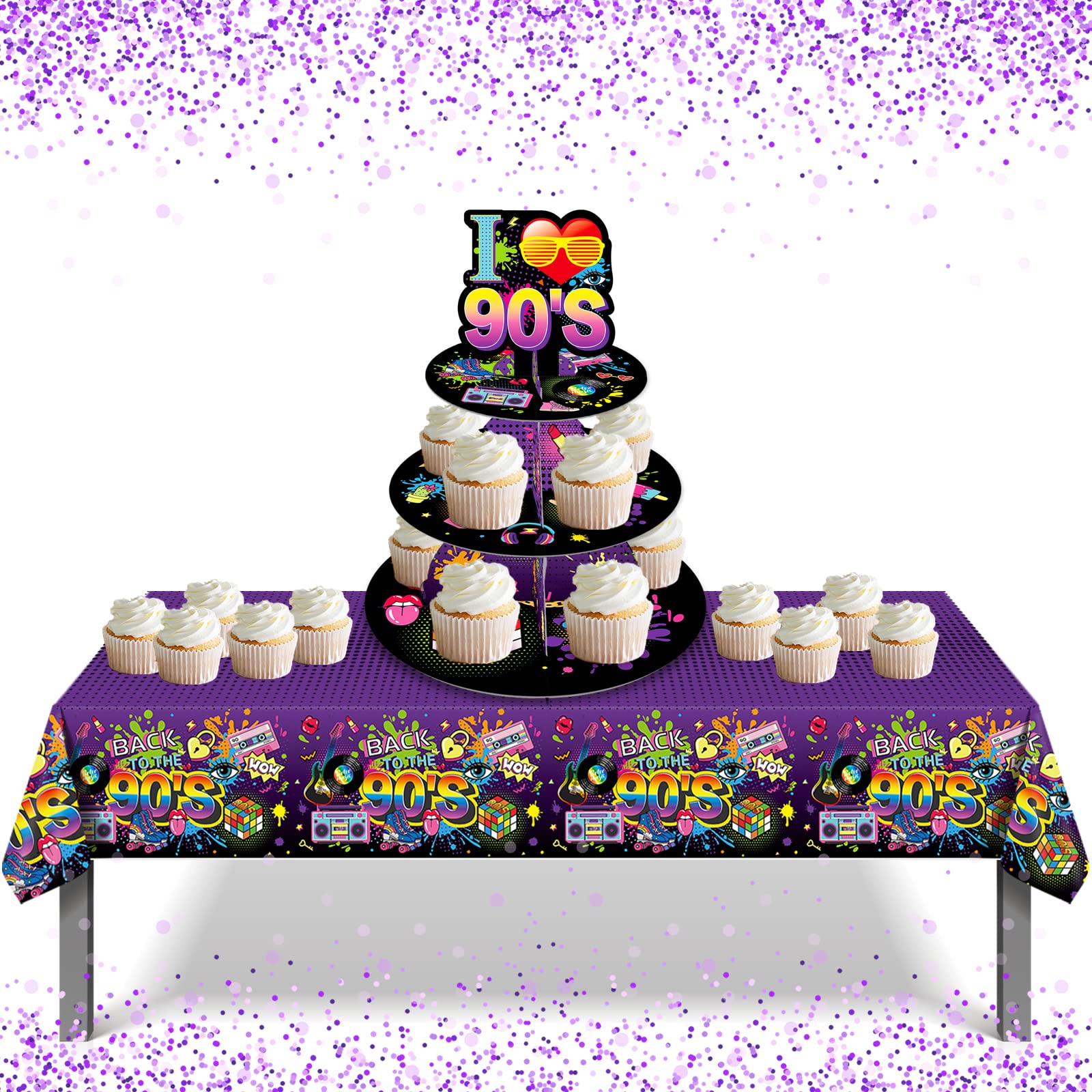 3 Tiers 90s Cardboard Cupcake Stand , for Retro 1990s Birthday Party ...