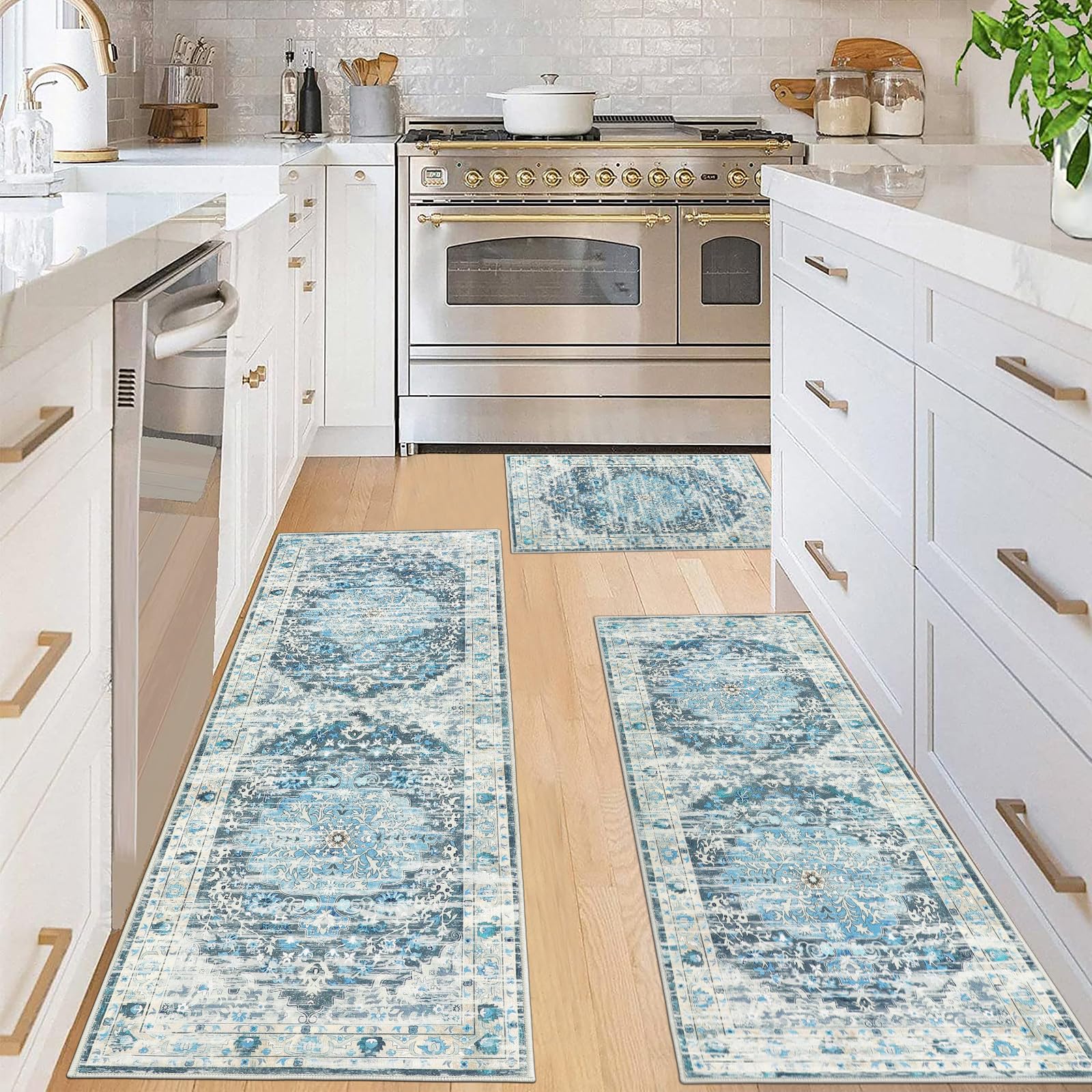 Ileading Boho Kitchen Rugs Sets of 3 Distressed Kitchen Mats for Floor ...