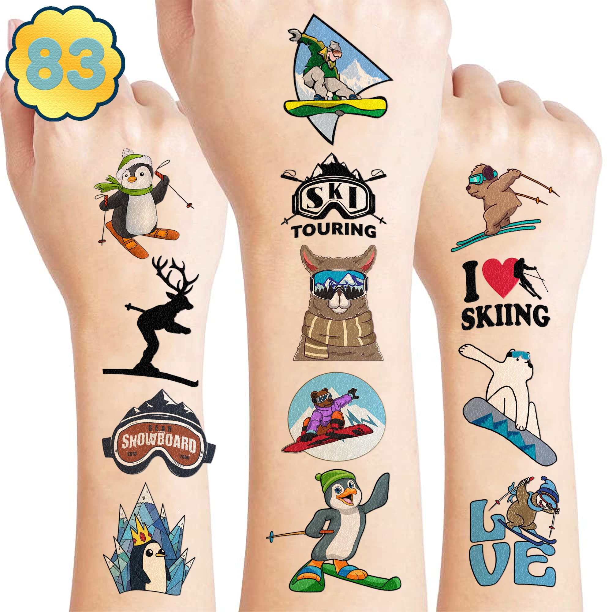 Skiing Temporary Tattoos Snowboard Birthday Party Decorations Supplies ...