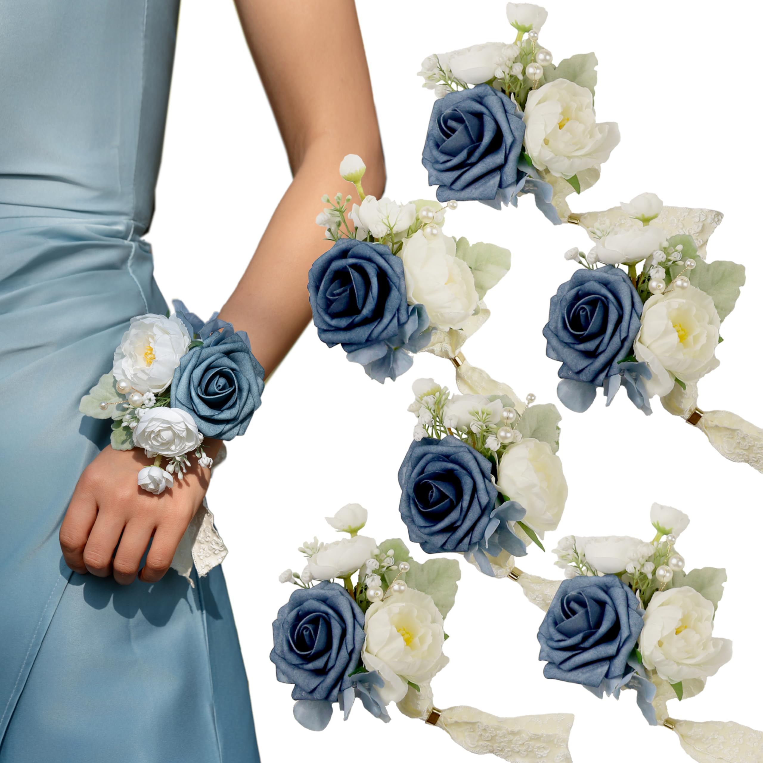 Amazon.com: BENCENTRE Dusty Blue Corsages for Wedding(Set of 6 ...