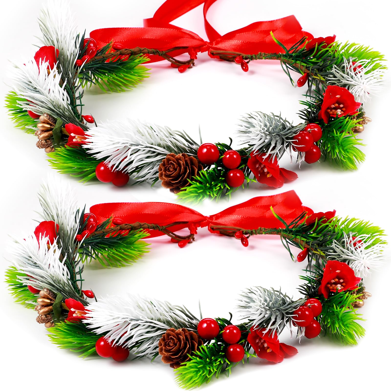 Amazon.com : Yilloog 2 Pack Christmas Flower Crowns for Women Christmas ...