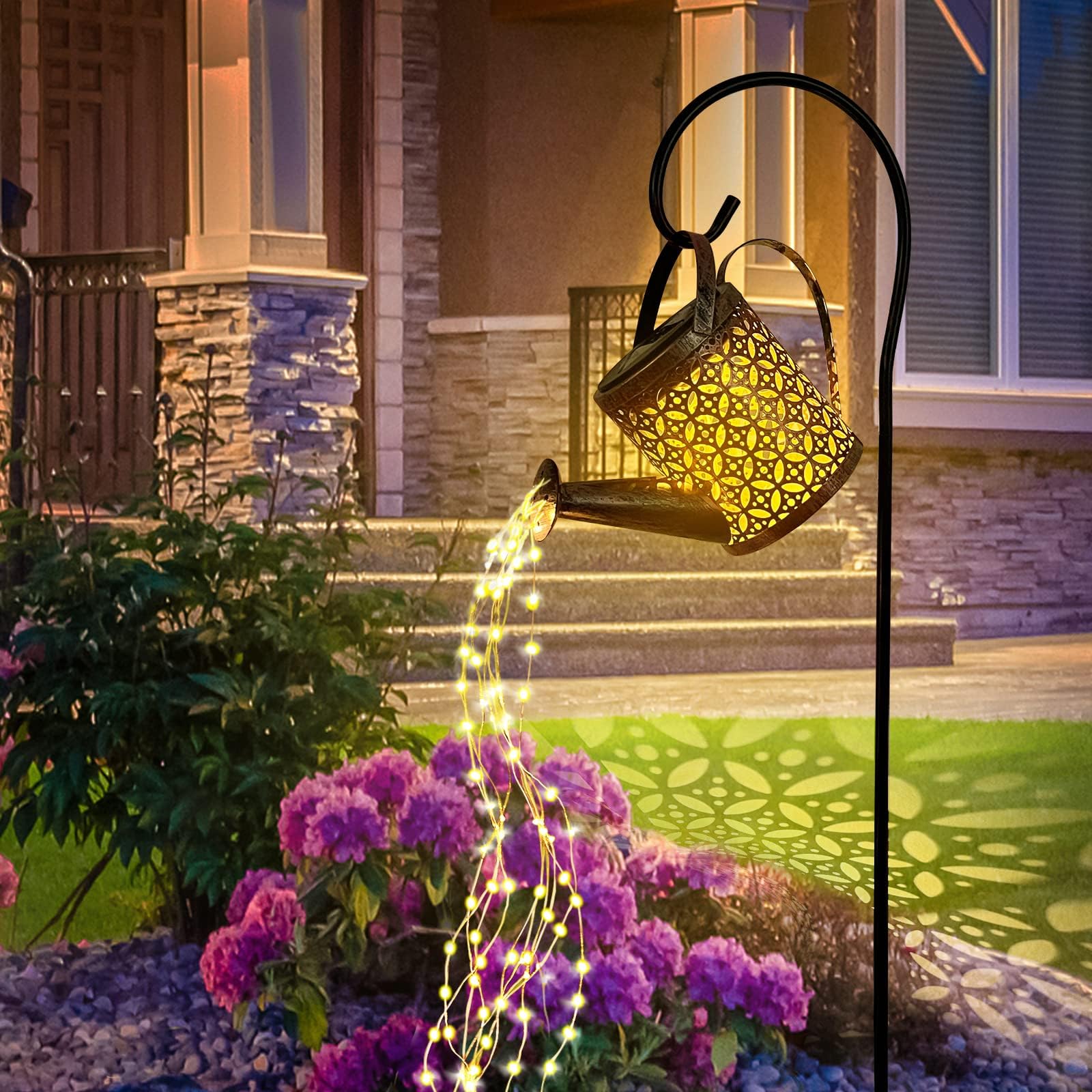 Solar Lights Garden Lamps, LED Watering Can Lights Star Shower Garden ...