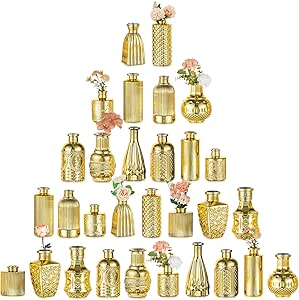 Amazon.com: NUPTIO Bud Vases Bulk Gold: 30 Pcs Glass Small Vase Set for Flowers - Mini Vintage ...