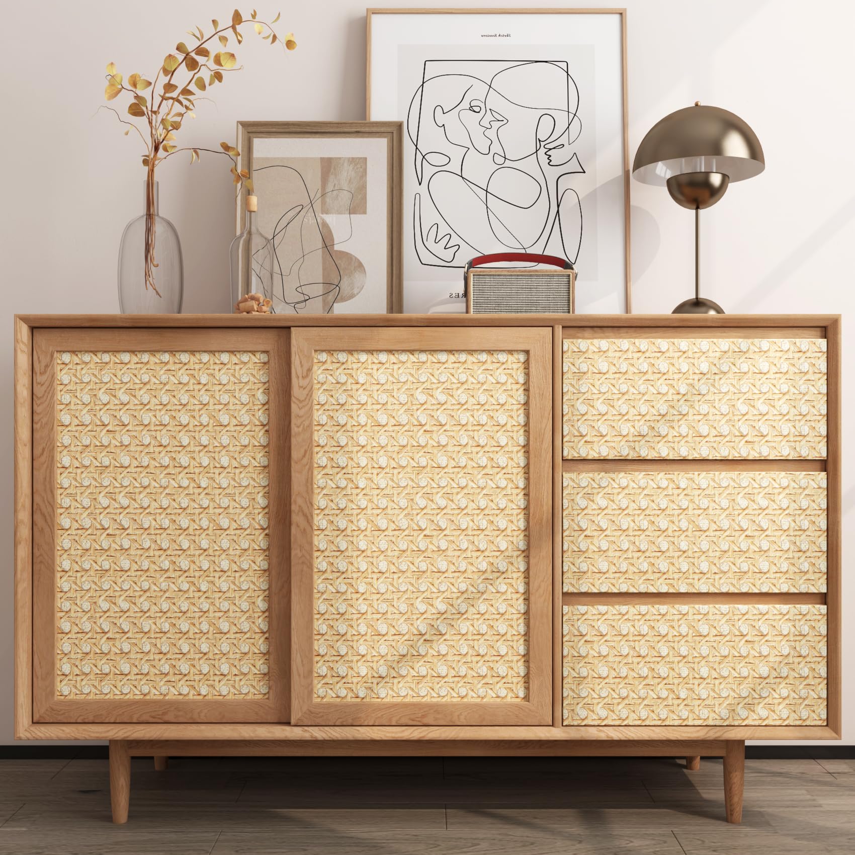 Snapklik.com : 15.8x394 Rattan Wall Paper Peel And Stick Modern Boho ...