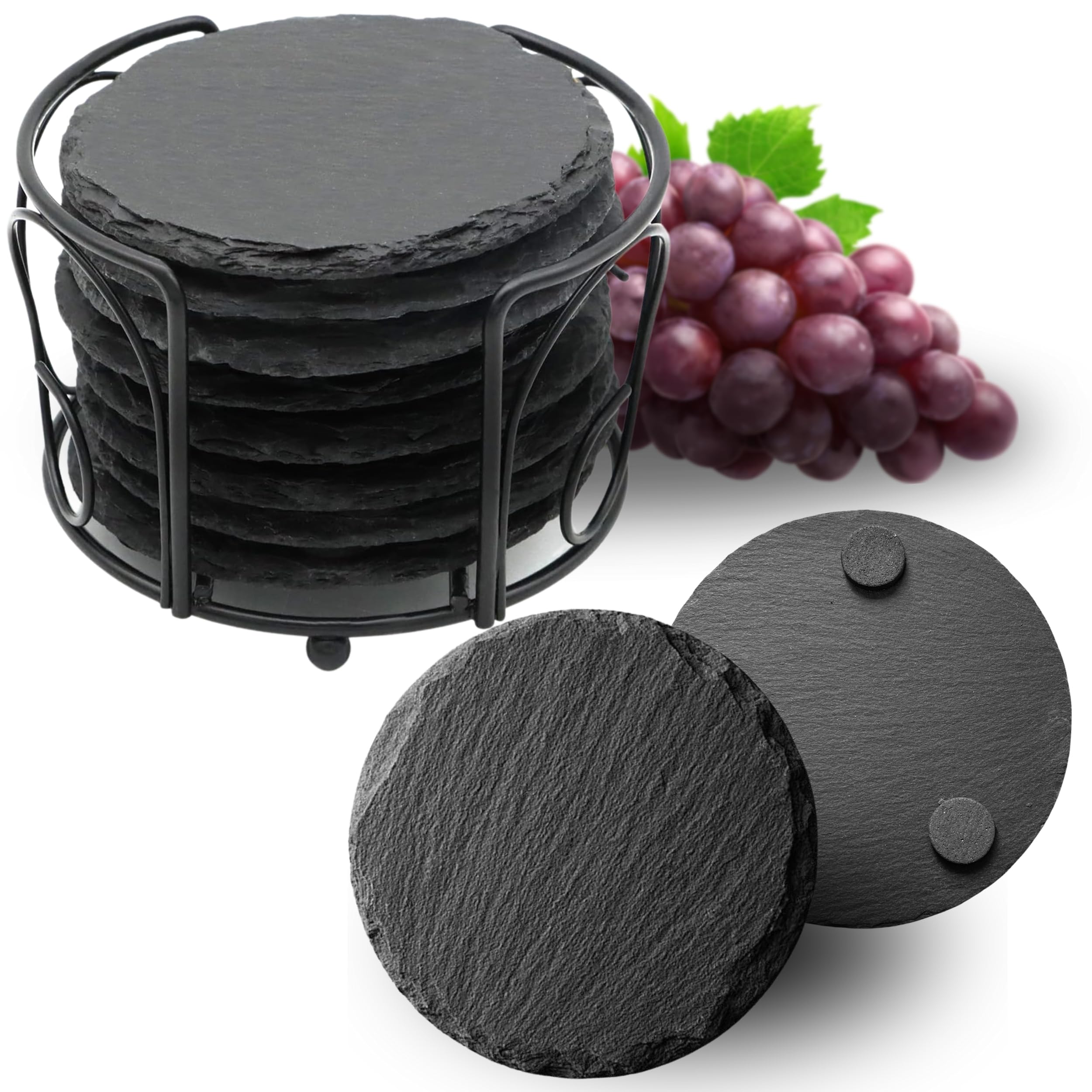 Amazon.com: Pack of 6 Black Slate Coasters Round – 4 x 4 Inch Black ...
