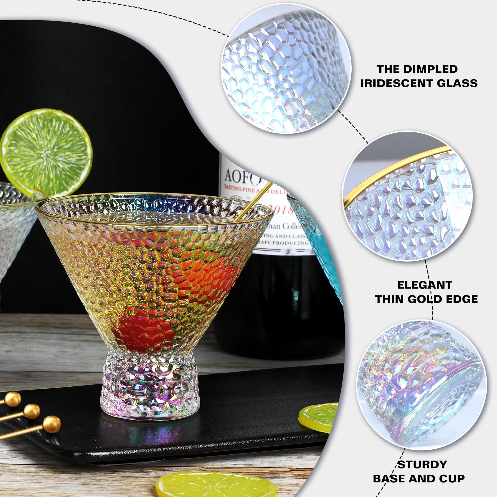 Snapklik.com : Iridescent Stemless Martini Glasses Set Of 4 Vintage ...