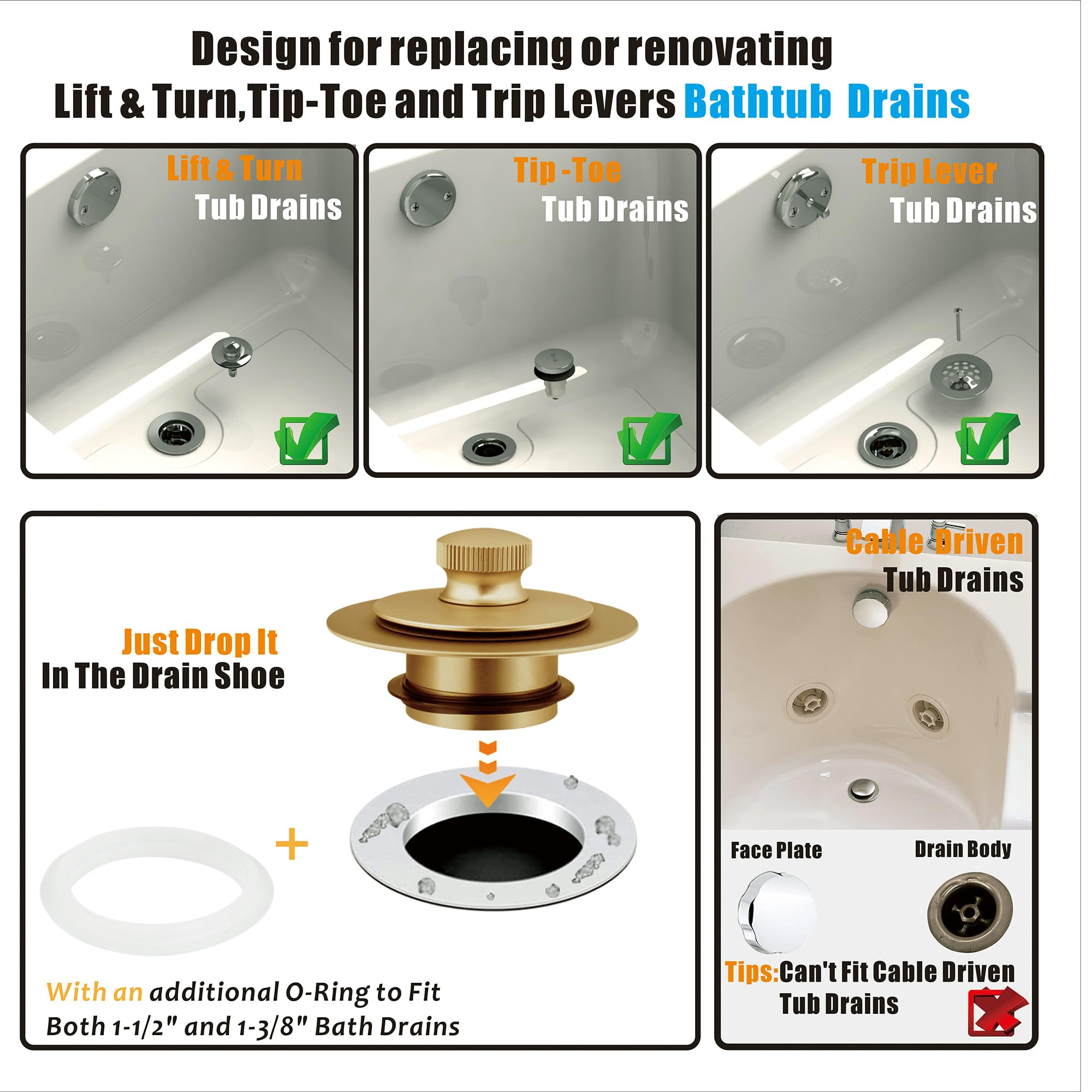 Snapklik.com : Artiwell Bath Tub Drain Trim Set Conversion Kit Assembly