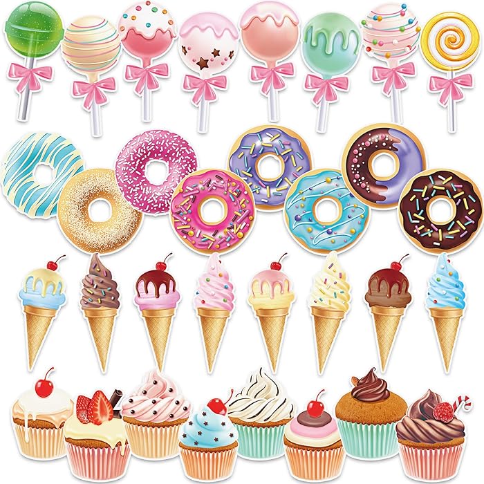 Buy 32 Pcs Candy Party Decorations Includes Ice Cream Party Cut Outs ...
