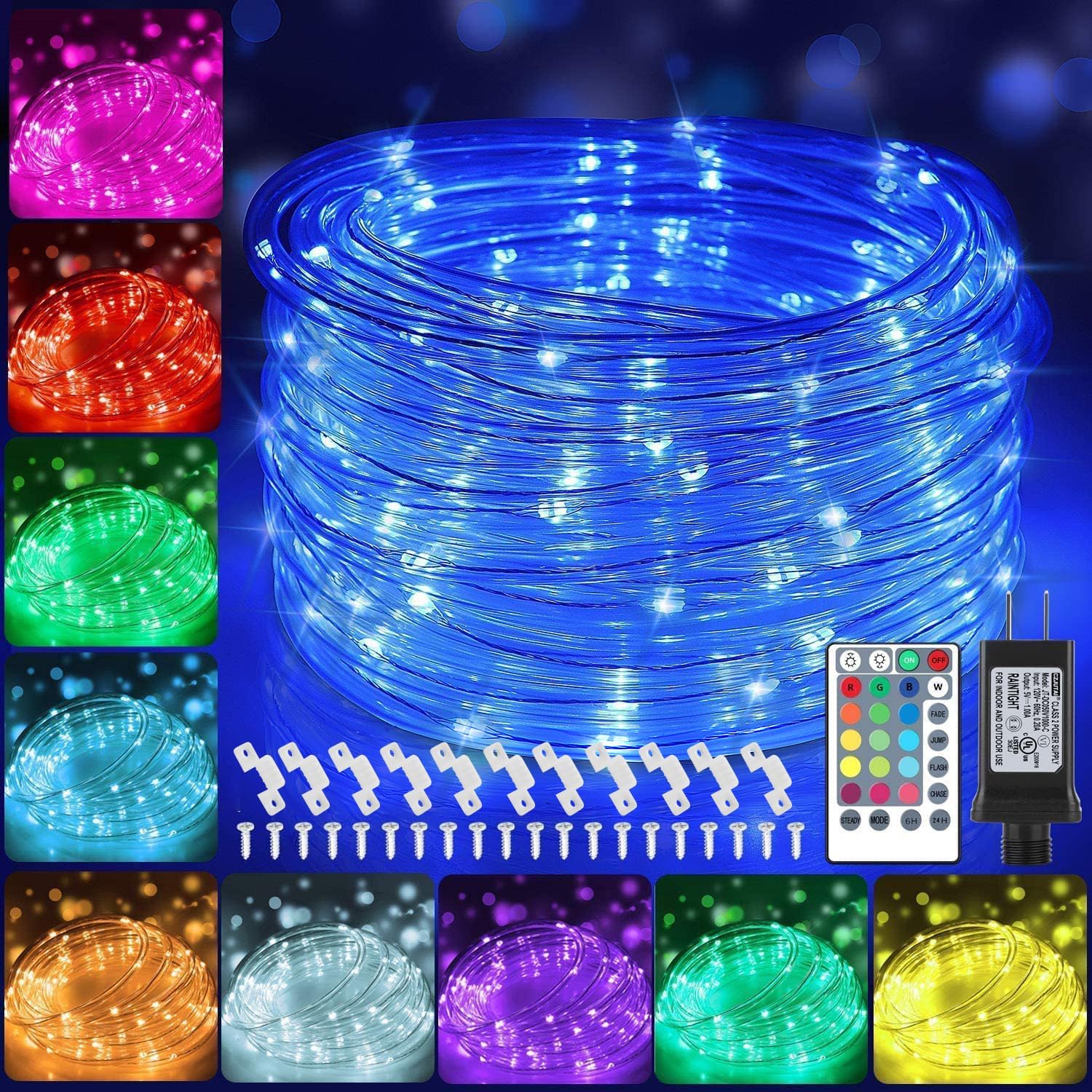 120 LED Rope Lights Outdoor Waterproof, 40ft 16 Colors Changing Outdoor ...