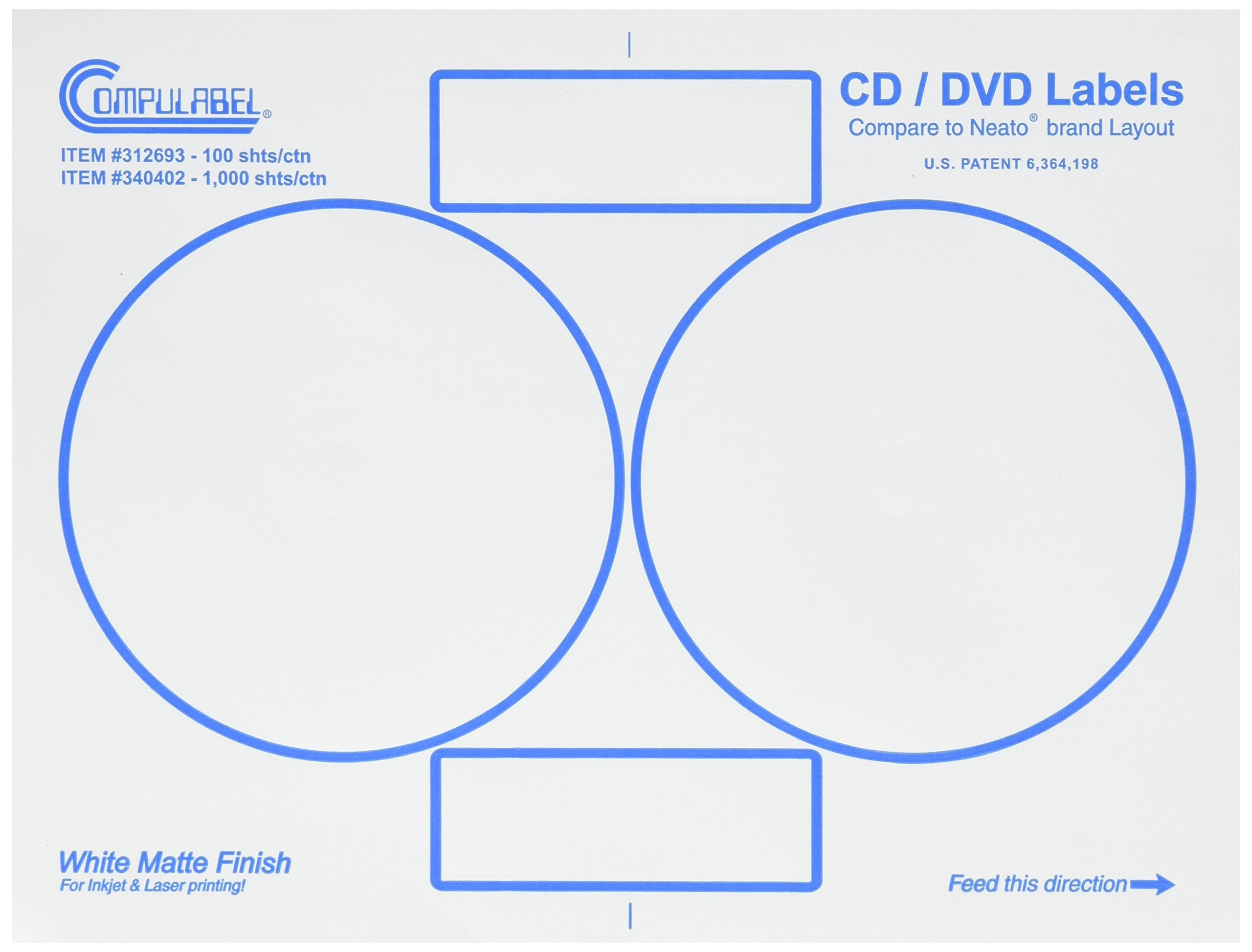 Amazon.com : Compulabel 312693 White CD/DVD Labels for Laser and Inkjet ...