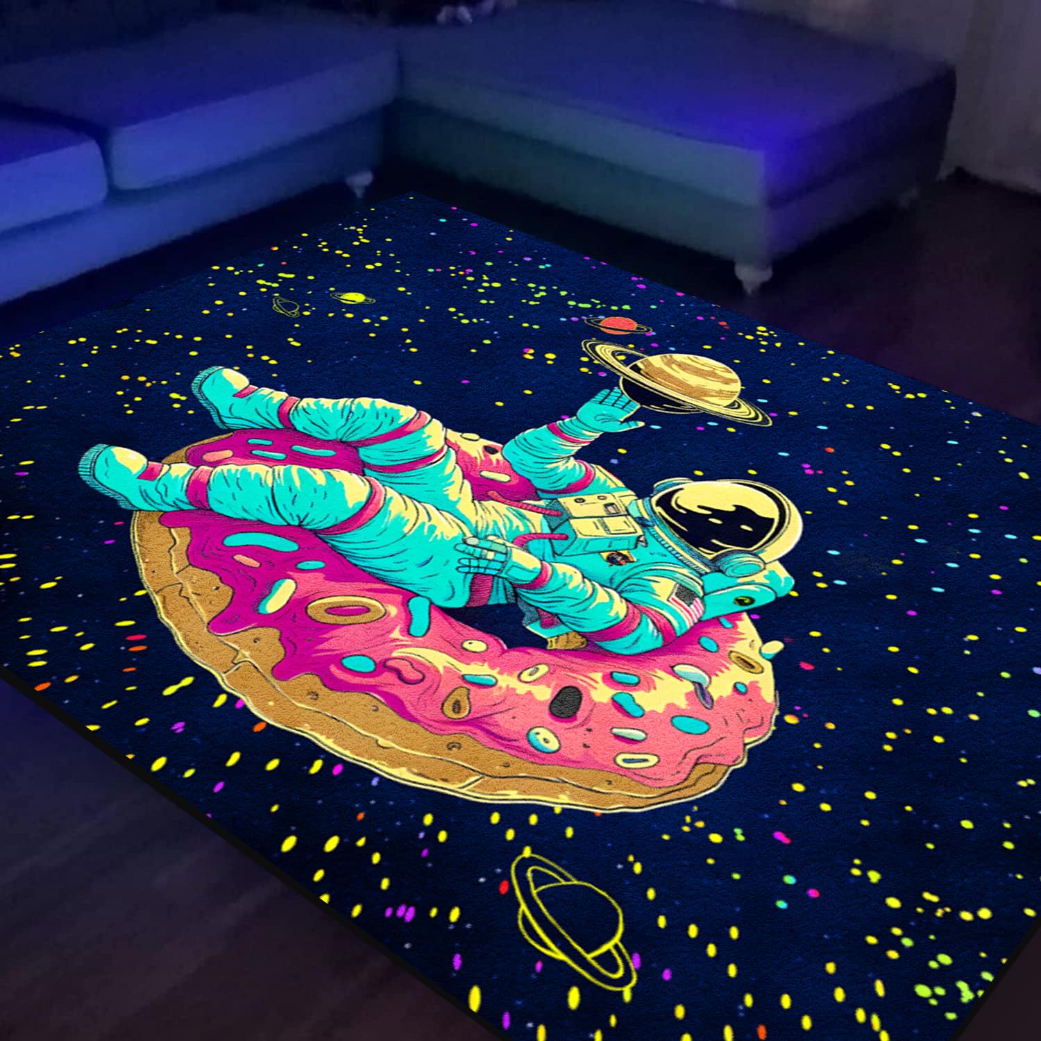 Amazon.com: SEBKQ Astronaut Area Rug Black Light, Large UV Reactive ...