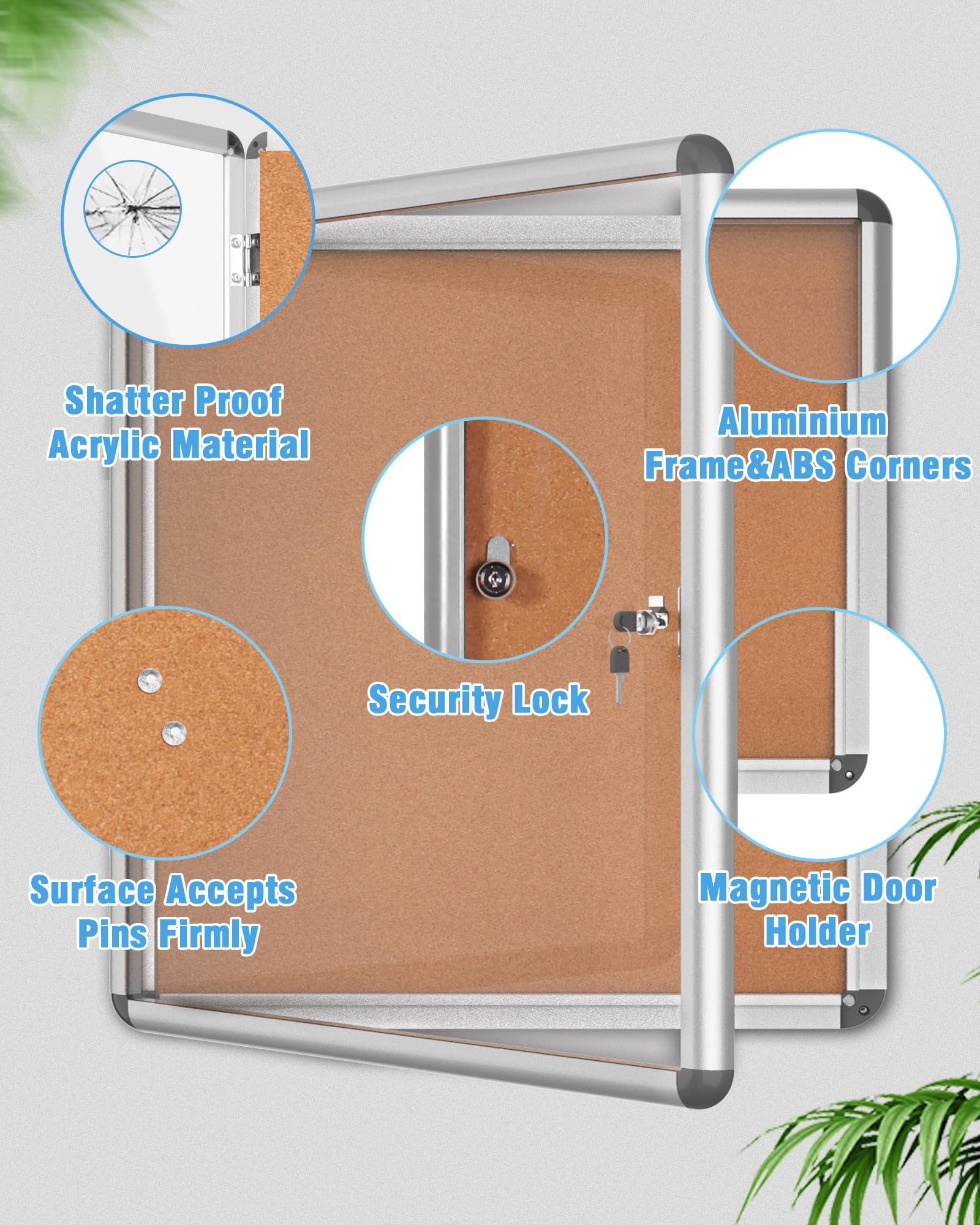 Snapklik.com : 2 Pack 28"x26" Enclosed Bulletin Board, Lockable Weather-Resistant Aluminum Cork ...