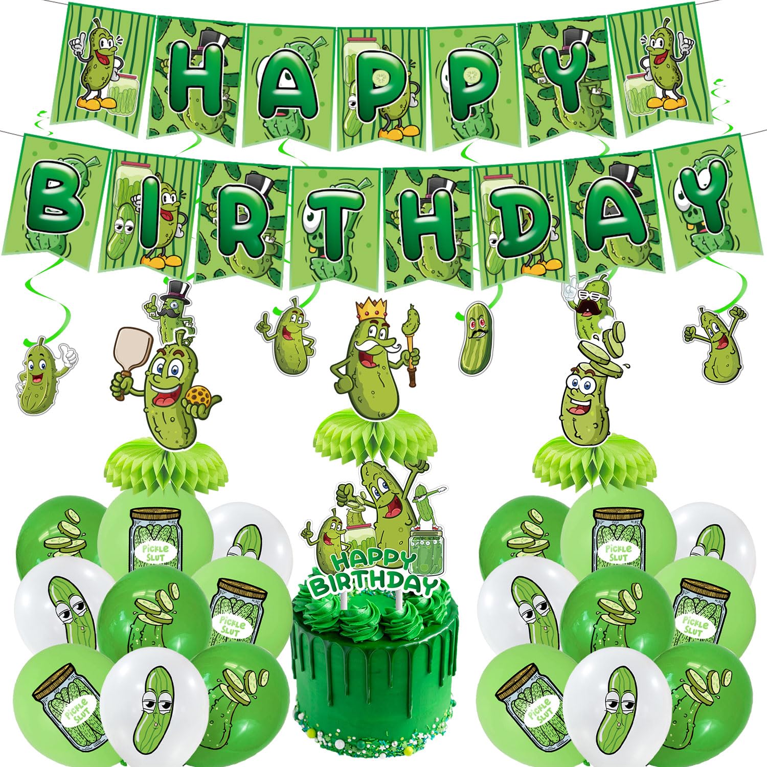 Pickle Cartoon Party Decoration, Funny Pickle Theme Birthday Banner ...
