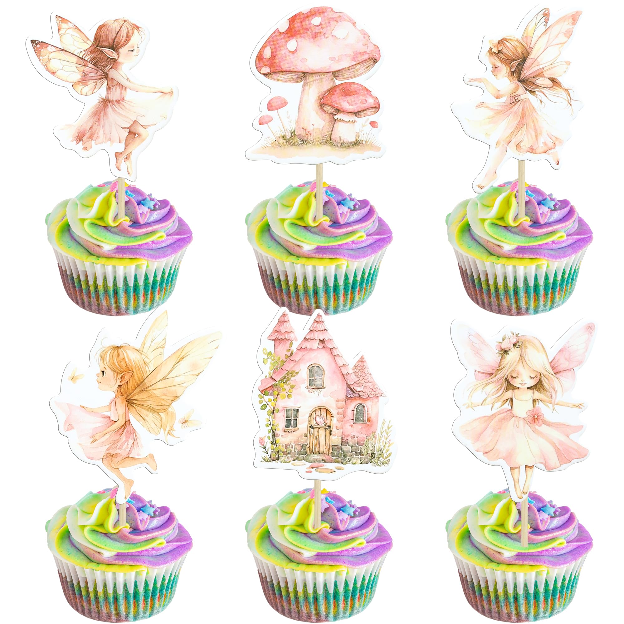 Gyufise 36Pcs Fairy Cupcake Toppers Fairy Birthday Party Decorations ...
