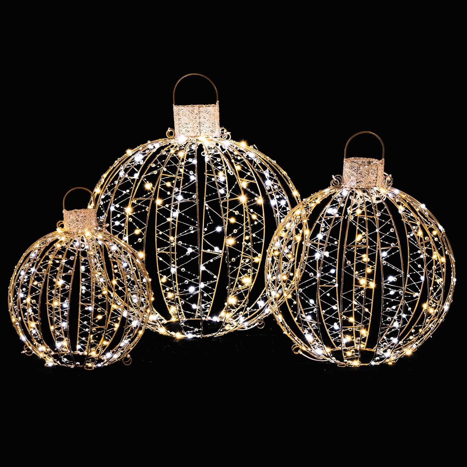 COSTWAY 3 PCS Christmas LED Ball Lights, Hanging Sphere Balls Xmas ...