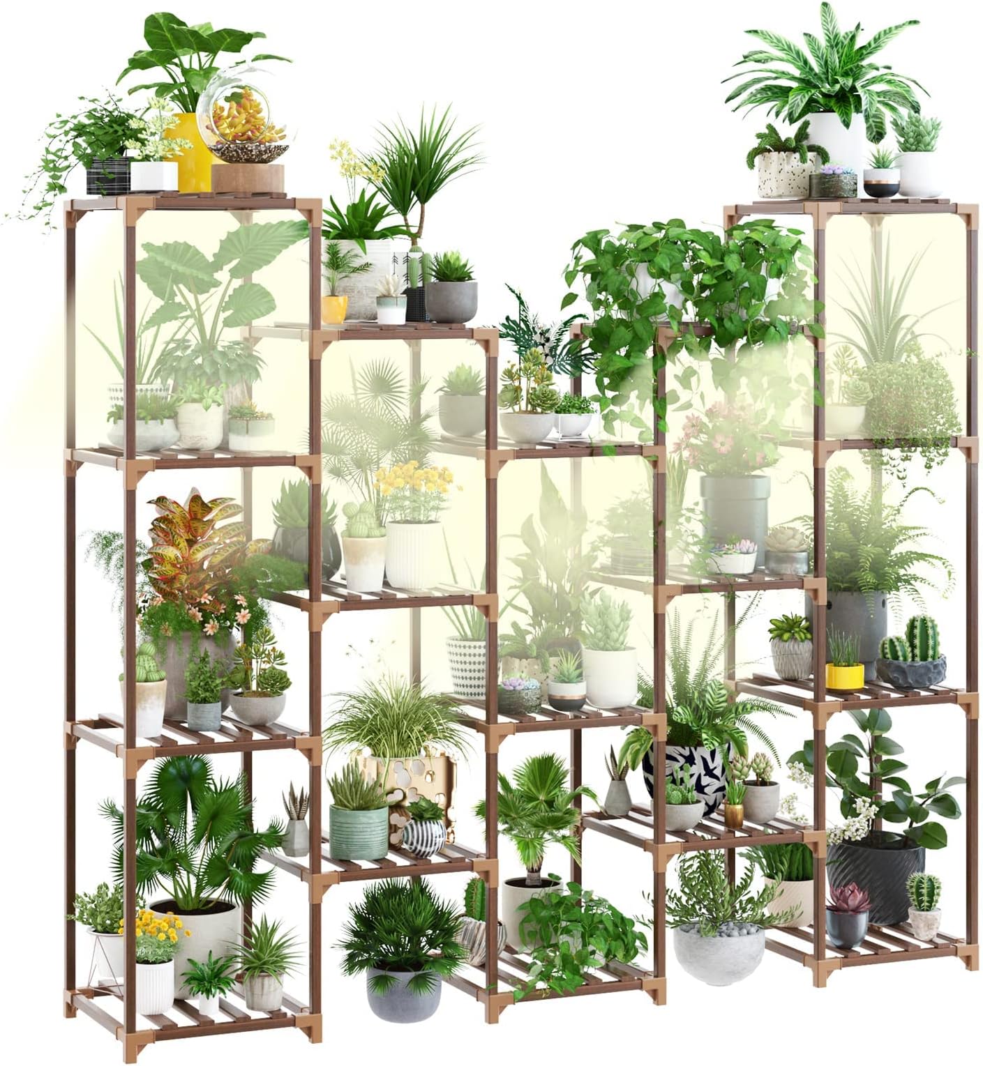 Amazon.com: Dreyoo Plant Stand with Grow Lights, Wood Plant Shelf with ...