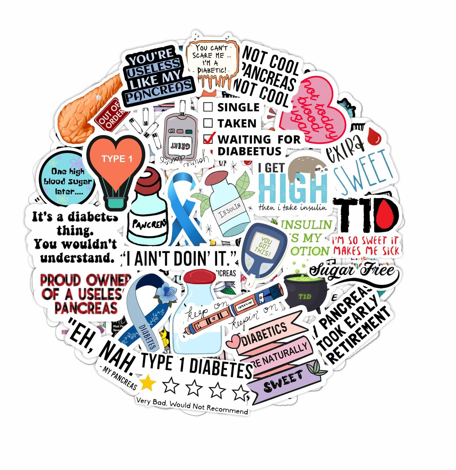 Amazon.com: 100Pcs Funny Diabetes Stickers for Water Bottle & Laptop ...