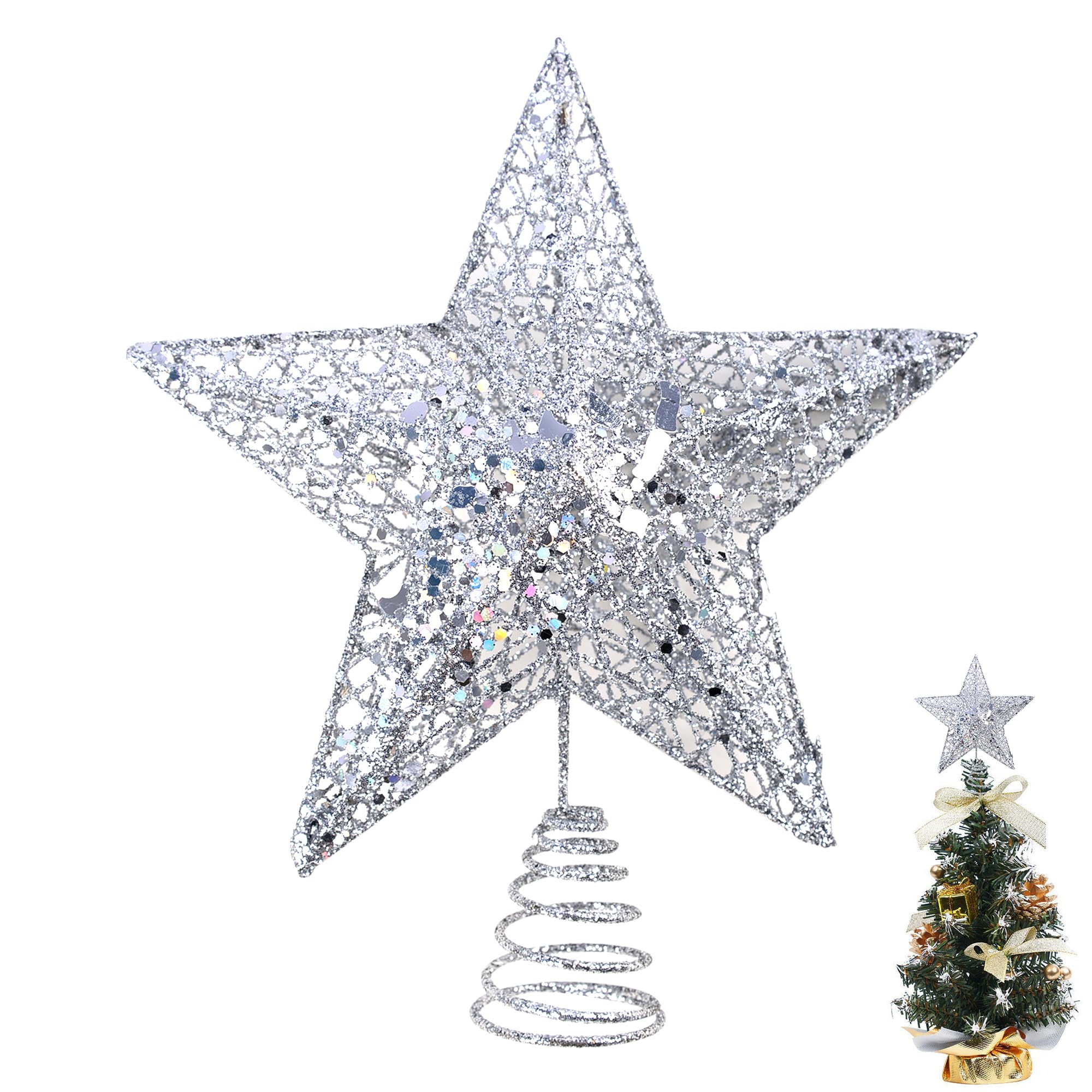 KEYIDO Silver Small Christmas Tree Topper Mini Star for Christmas Tree ...