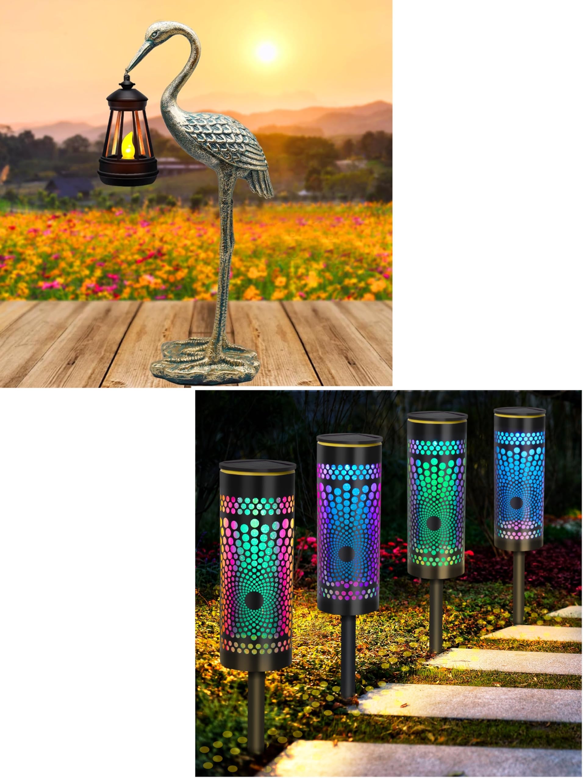 Amazon.com: stadeco 1 Pack Solar Garden Statue Crane Figurine& 4 Pack ...