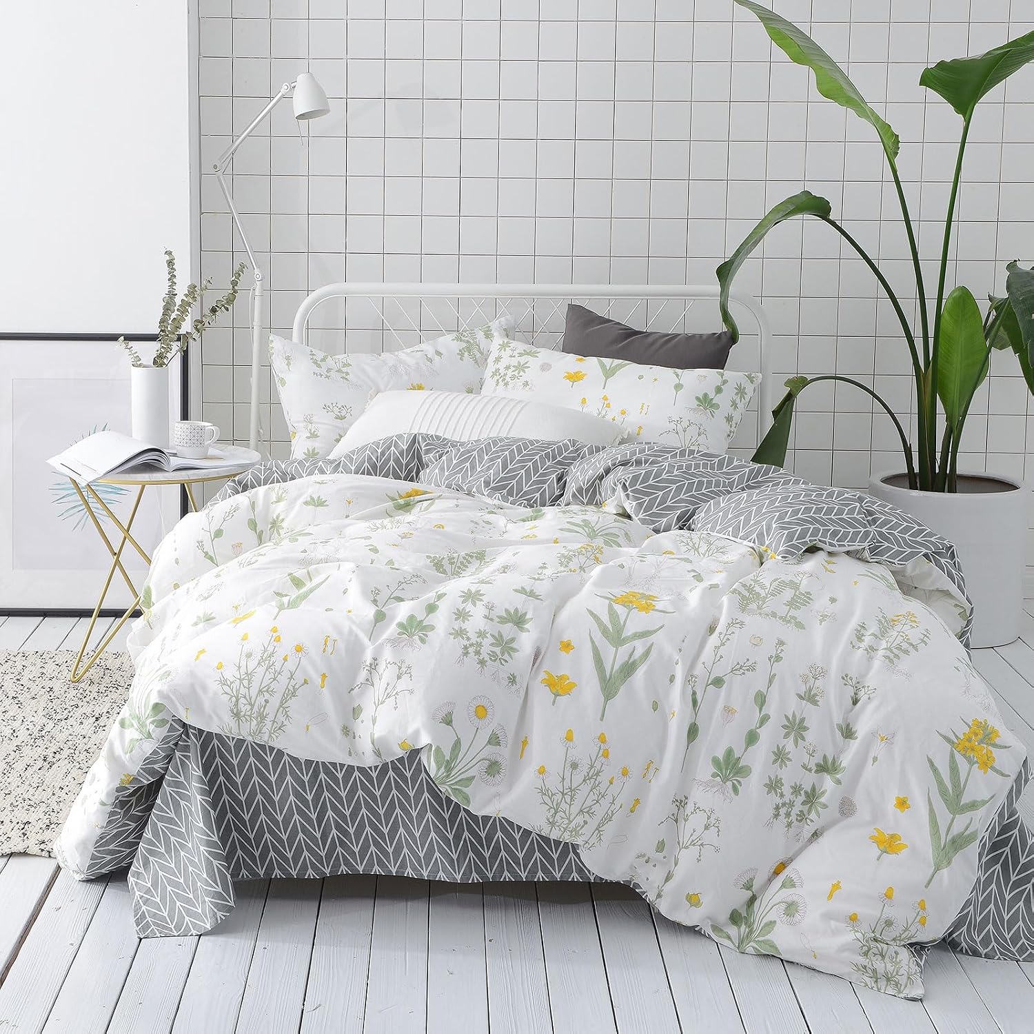 Eavd Garden Style Yellow Floral Comforter Set Twin Xl White 0248