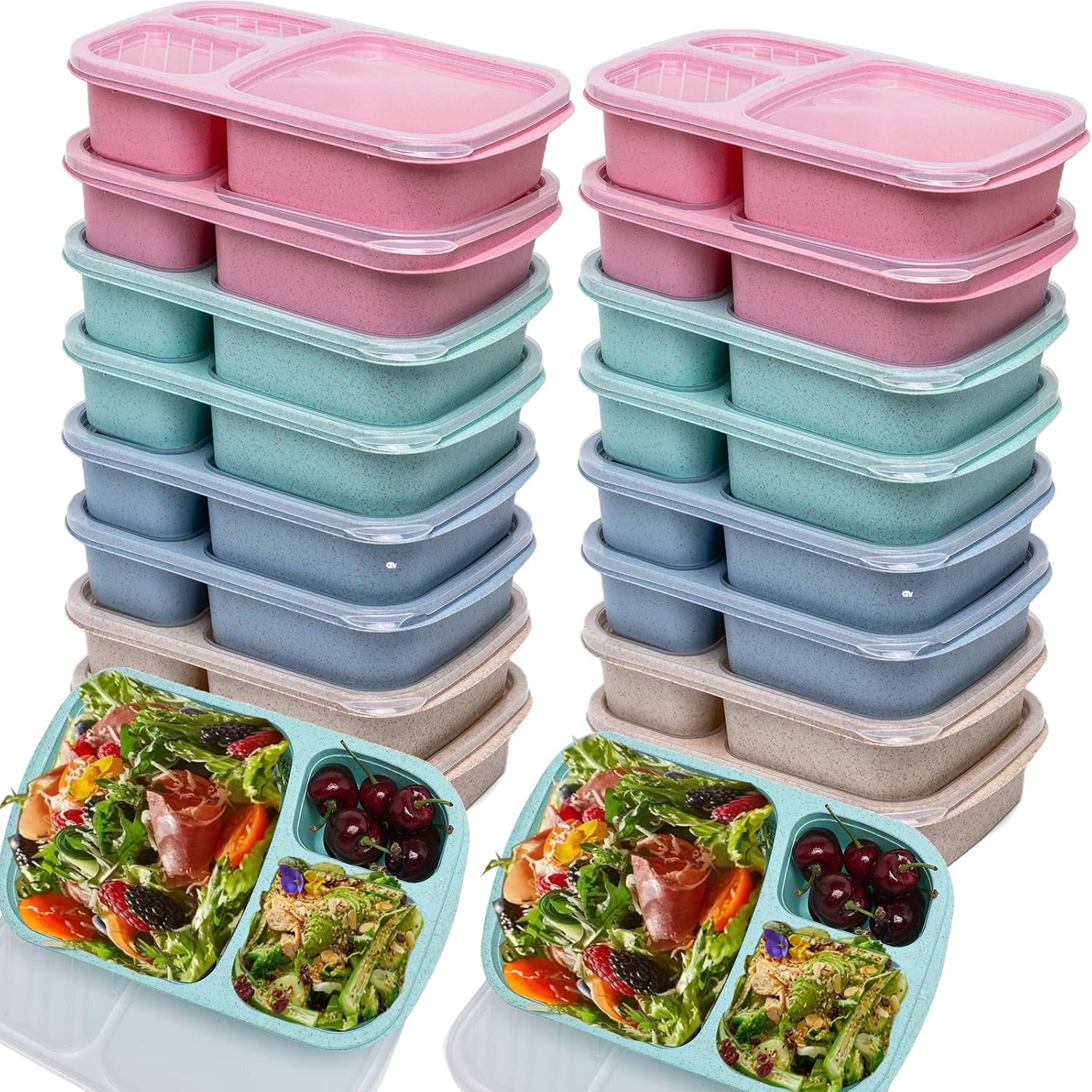 Amazon.com: Kakating 4/8/16 Pack Bento Lunch Box, 3 Compartment Meal ...
