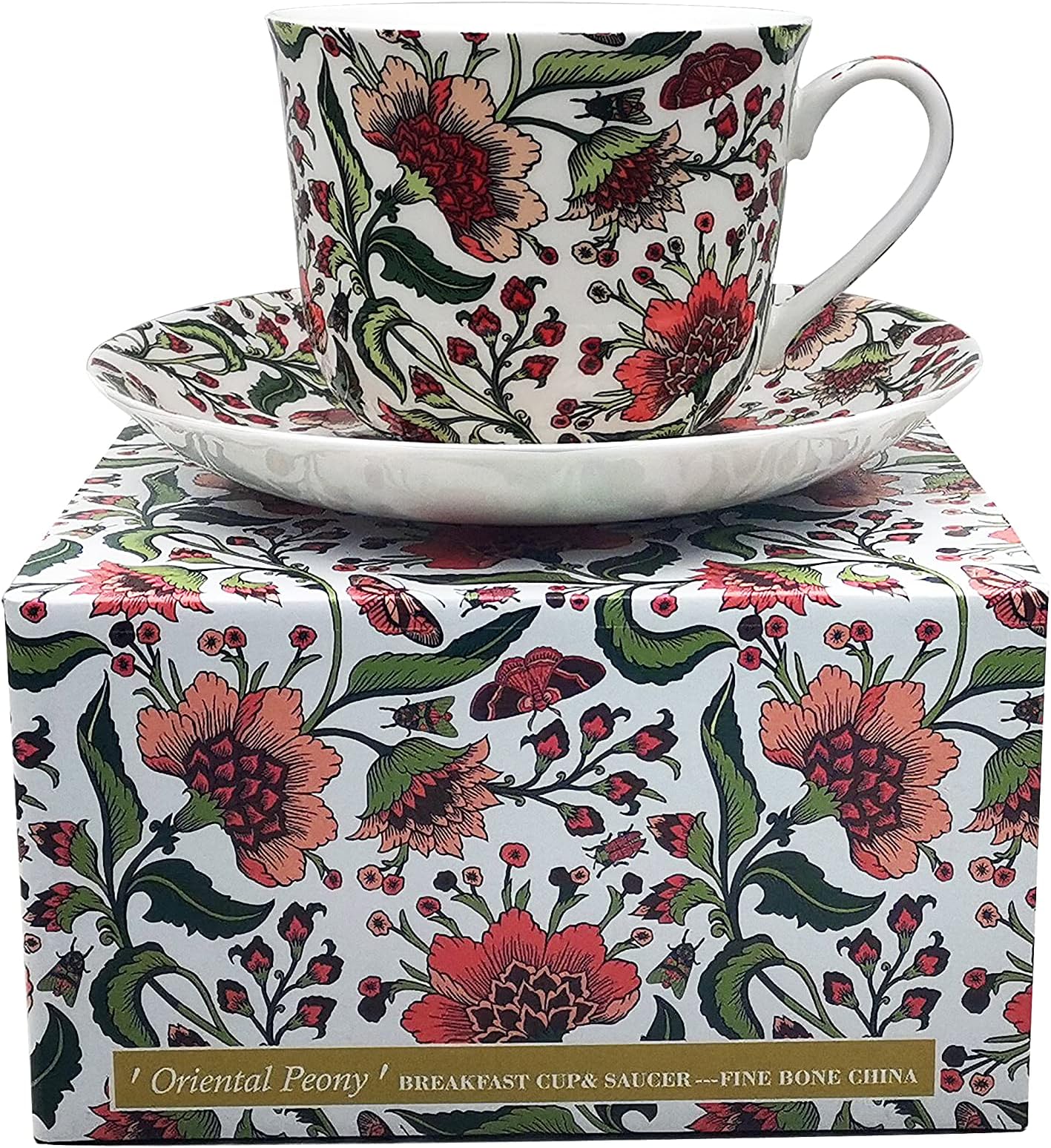 heritage Bone China Breakfast Cup/Saucer Oriental Peony Gift Boxed ...