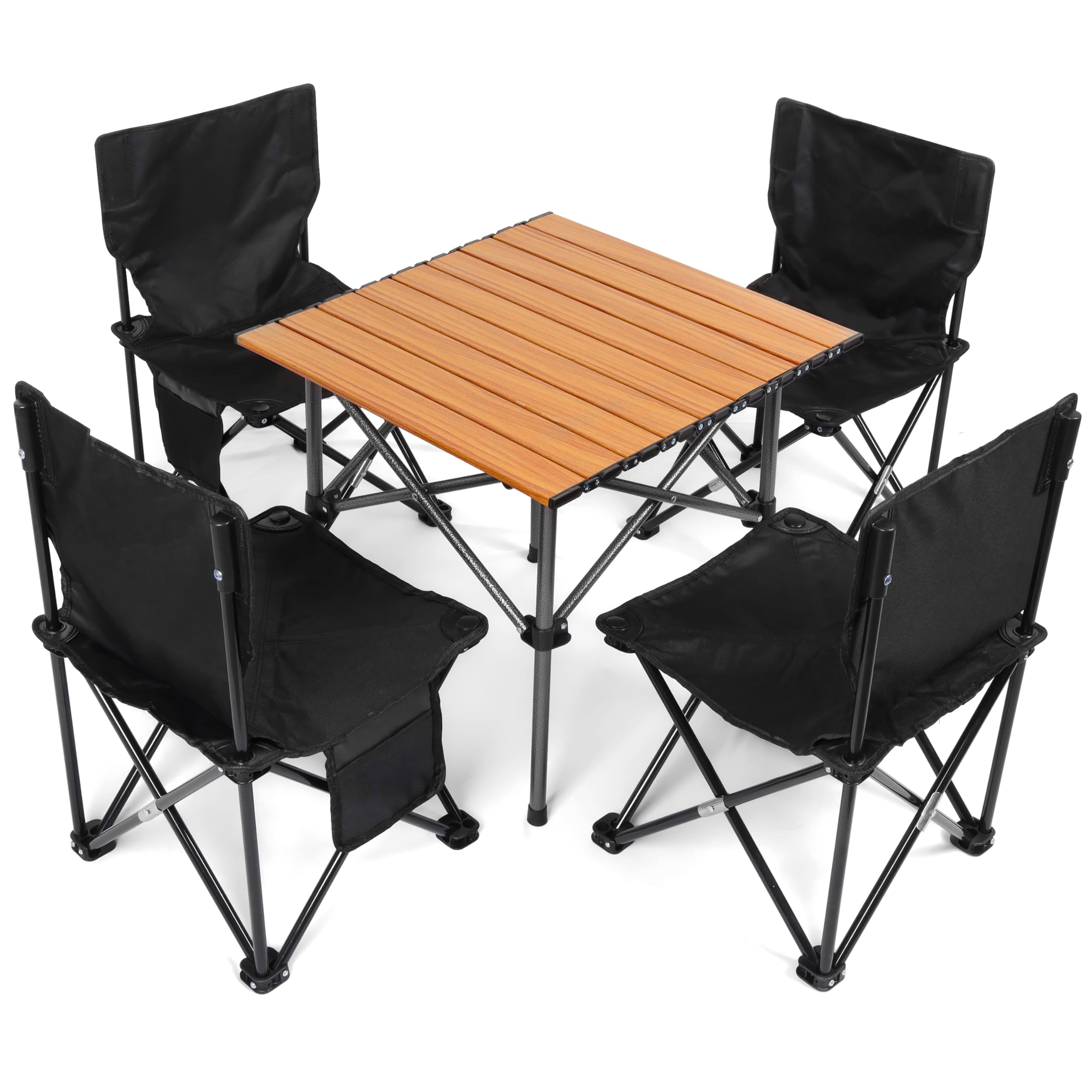 BELLE VOUS (5-Piece Black Camping Chair & Table Set - Portable Folding ...