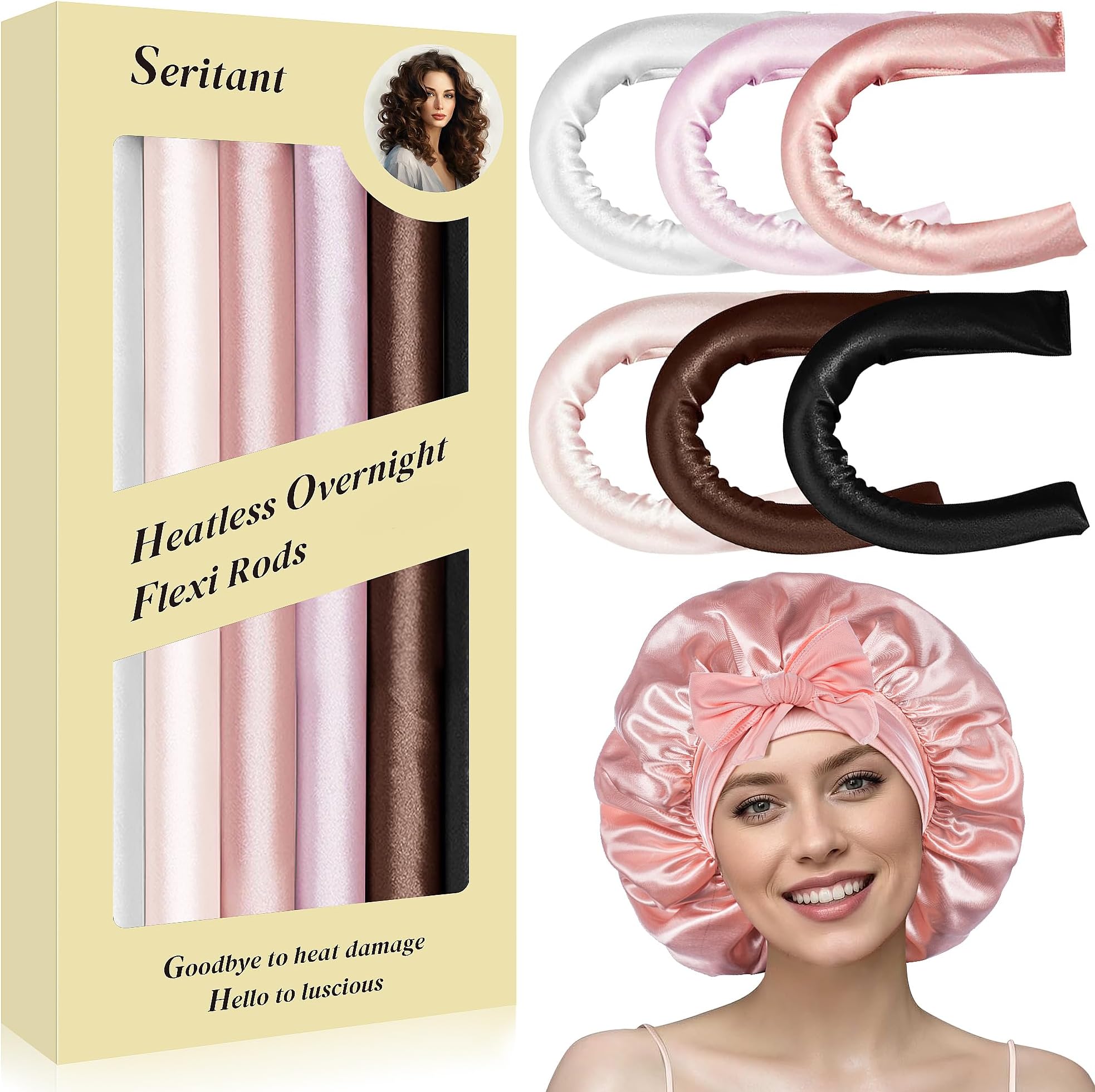 Amazon.com : Heatless Curls Overnight Rods - 6 Pcs No-Heat Blowout Hair ...
