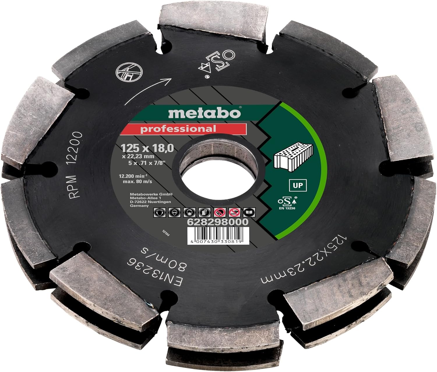 Metabo 628298000 2‑Row UP Universal Wall Chaser Blade, 125 x 18 x 22 ...