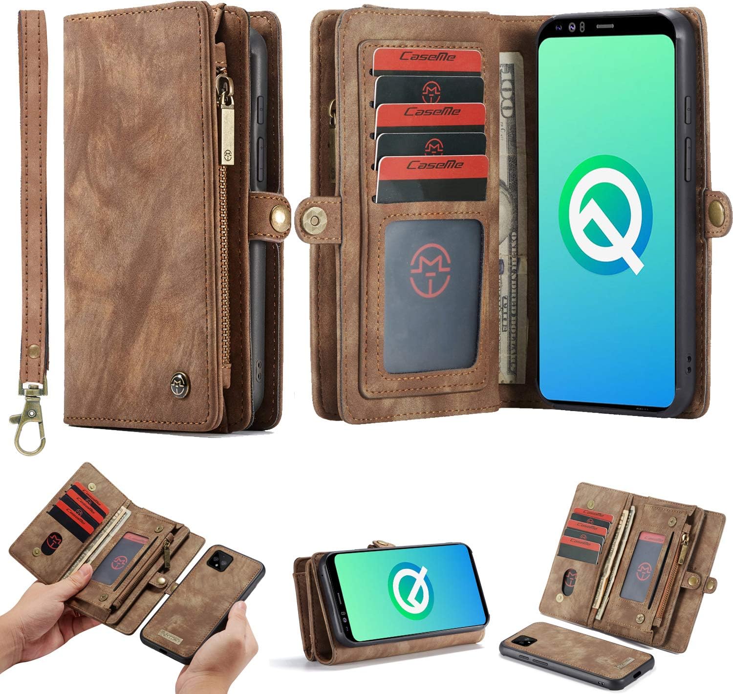 Amazon.com: Simicoo Google Pixel 4 XL Leather Wallet Detachable Zipper ...