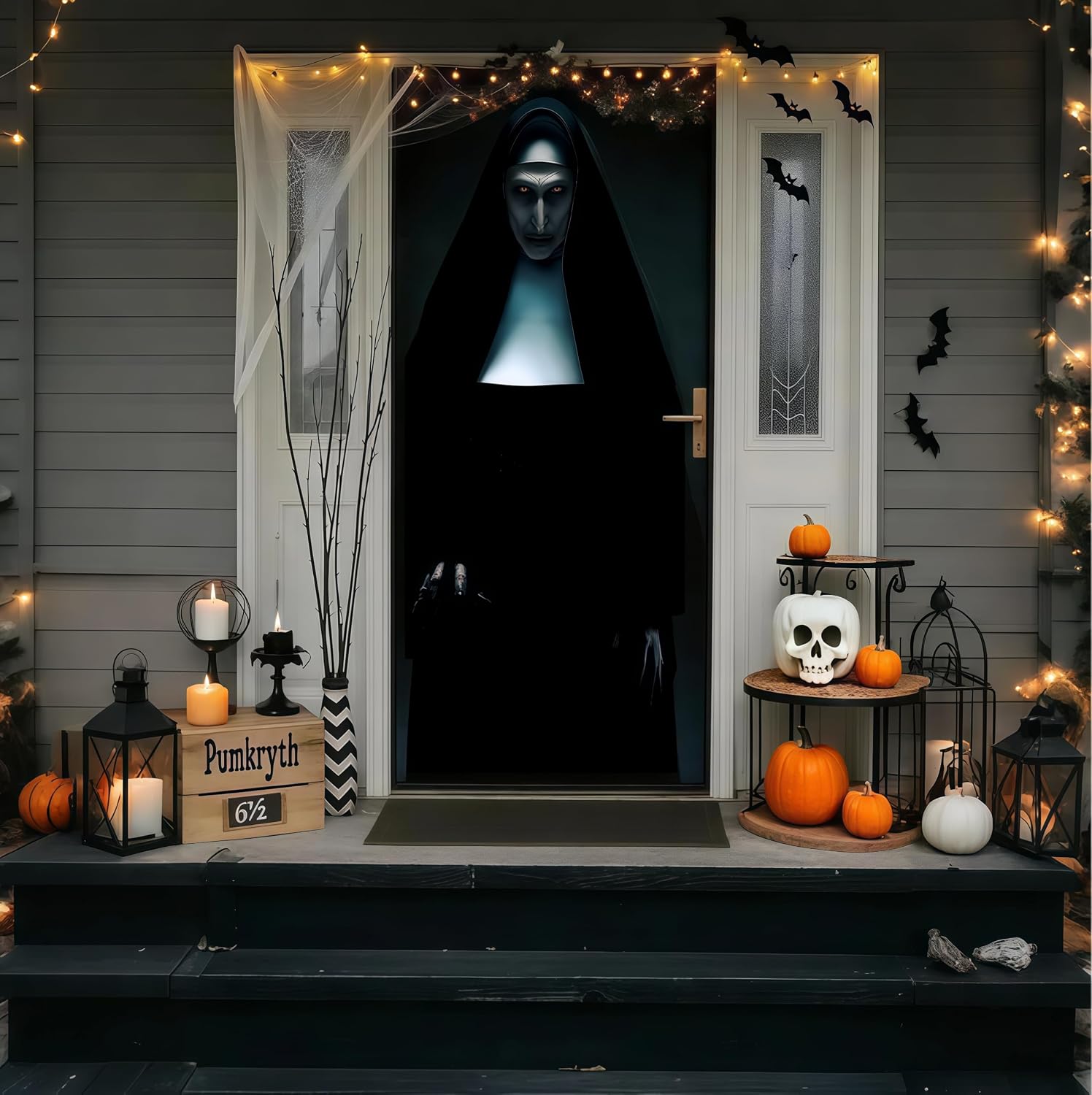 Amazon.com: Scary Peel and Stick Halloween Door Sticker,3D The Nun Door ...