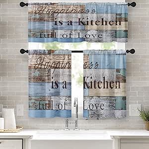 Amazon.com: Tayney Farmhouse Kitchen Window Curtains Valance and Tier Set 36 Inch Wooden Full of ...