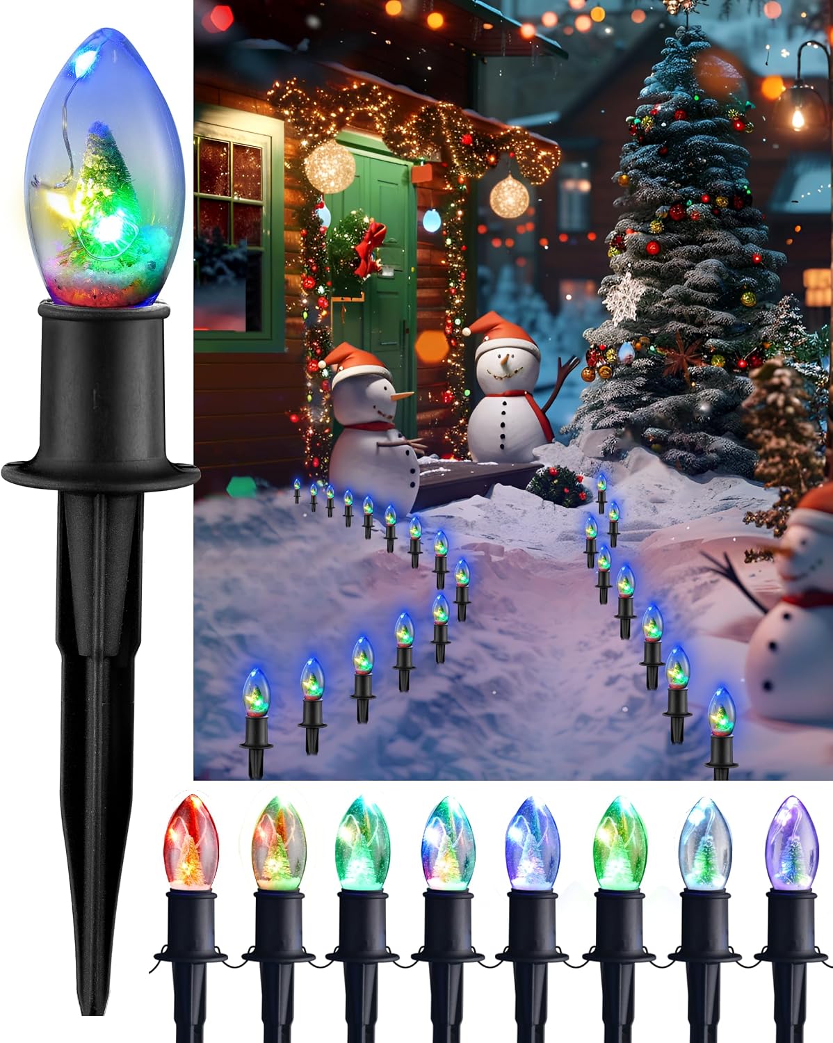J-HVA Christmas Pathway String Lights Outdoor - 20+1 Lights Multicolor ...