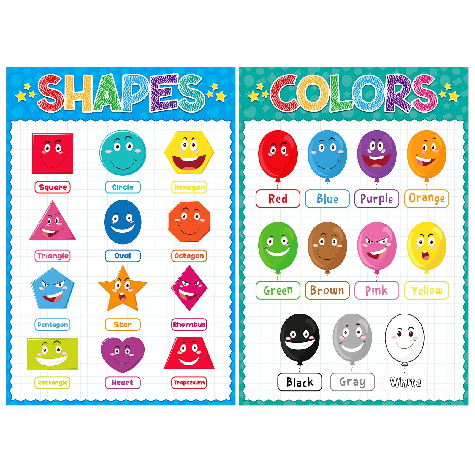 D4dream Preschool Shapes Posters For Toddlers And Kids 2pcs Laminated ...