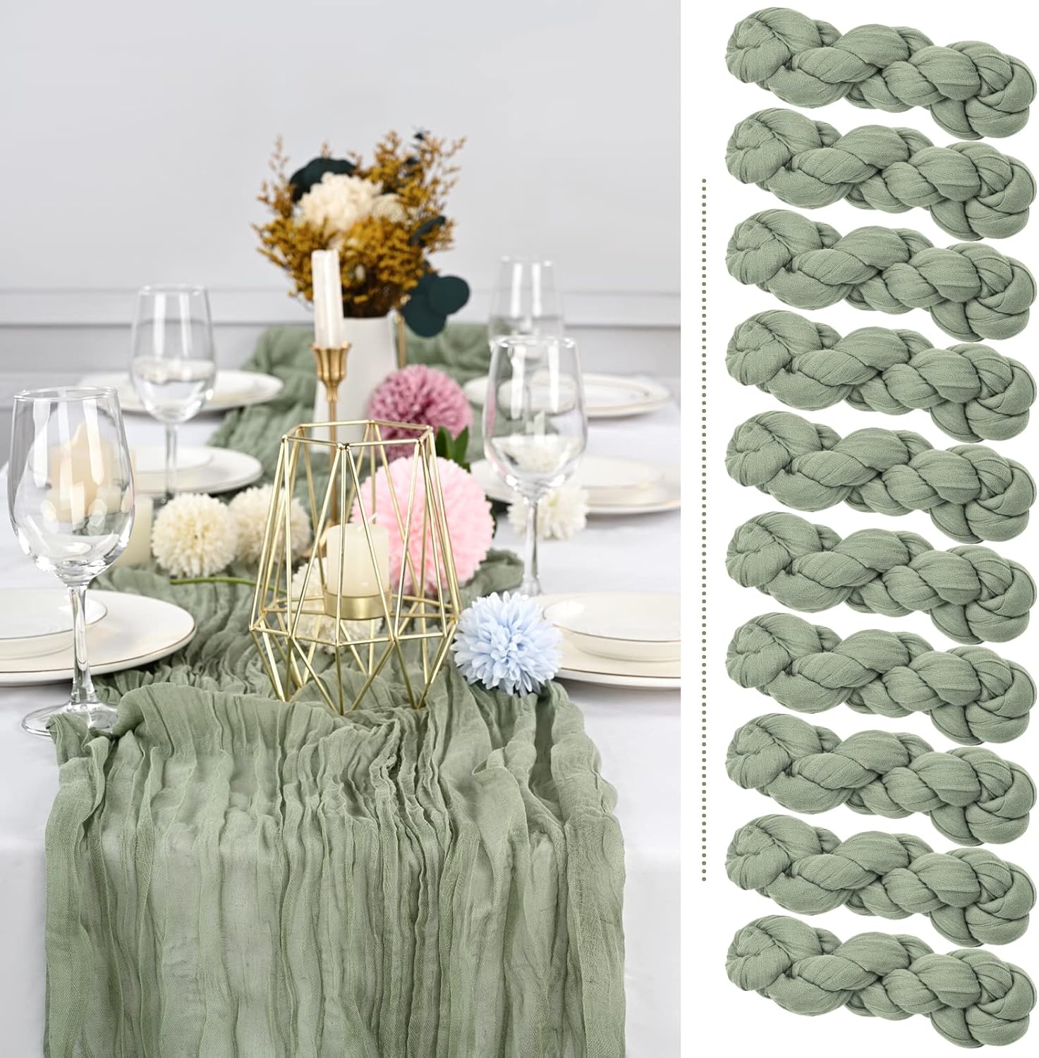 Amazon.com: 10 Pack Sage Green Cheesecloth Table Runner 10FT Boho Table ...